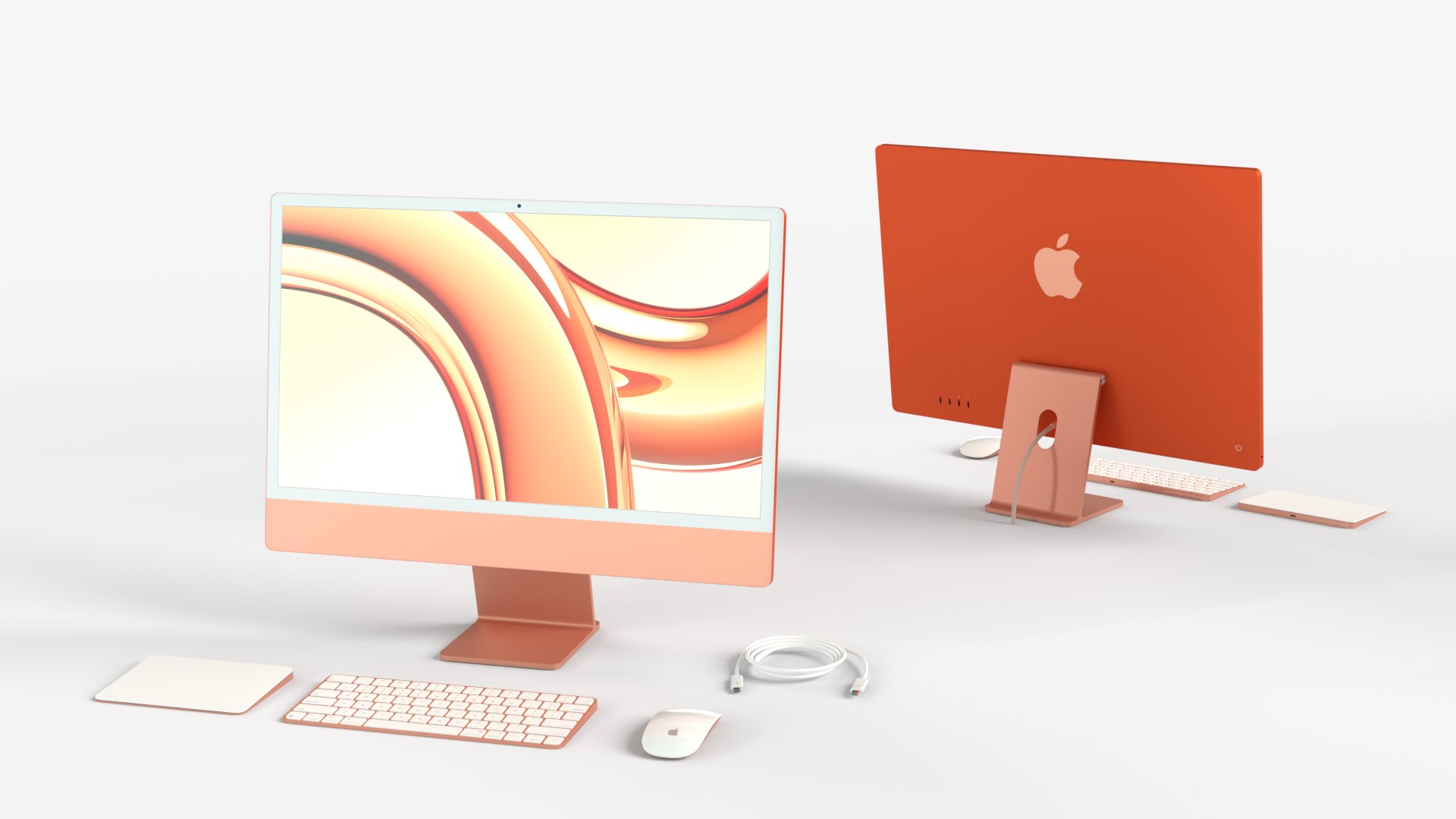Apple IMac Orange With Keyboard Mouse And Trackpad Model - TurboSquid ...