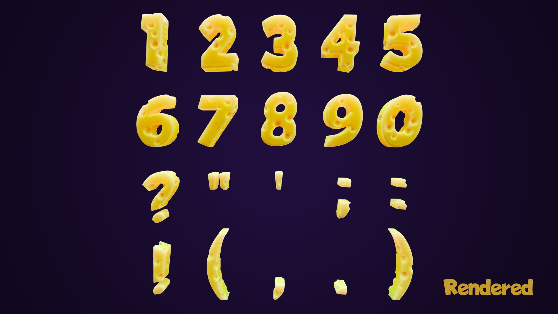 3D Cheese Alphabet Numbers - TurboSquid 2099330