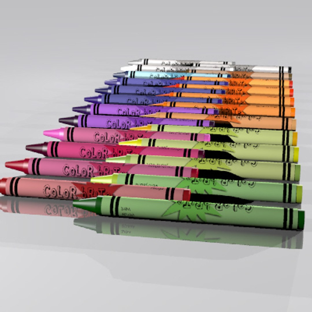 3d 24 crayons colored model