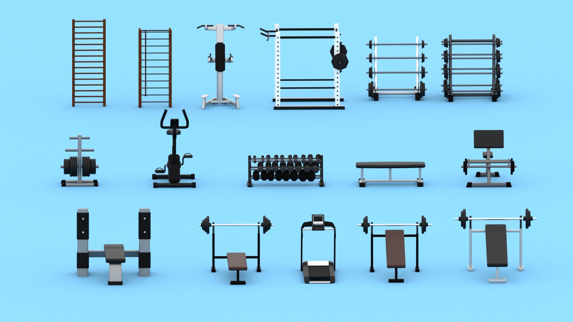 Gym Equipment 3D Model Pack Stylized Fitness Gym Assets 3D Model ...