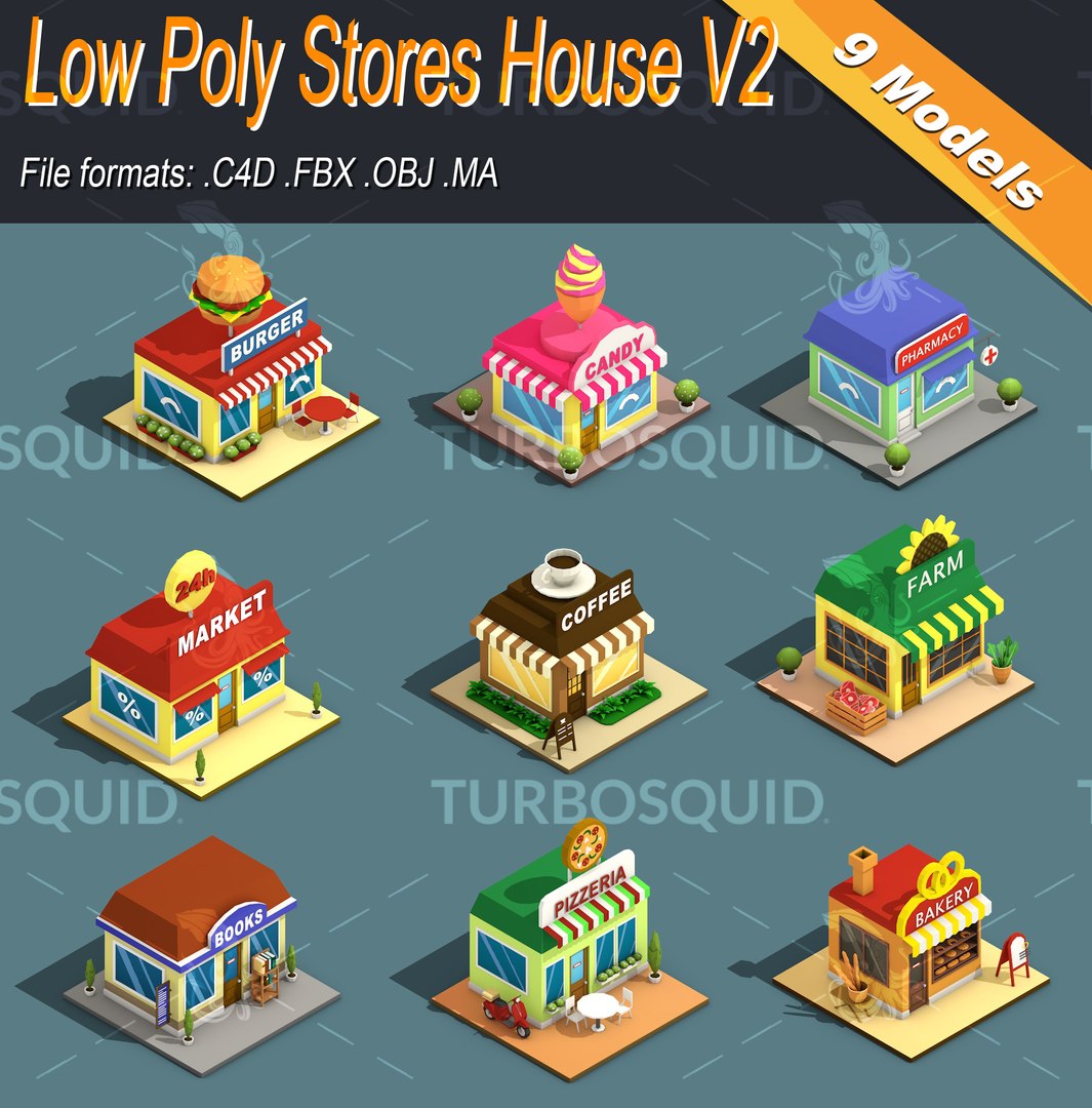 3D Low Poly Stores House Ver 2 Isometric Low-poly 3D Model - TurboSquid ...