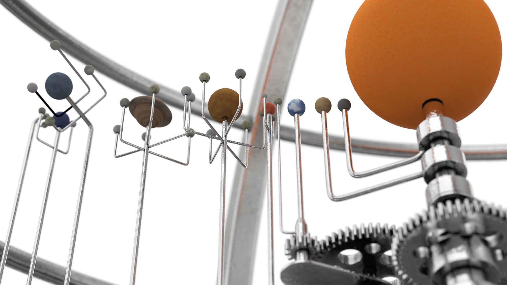 3D Silver Solar System Orrery With Marble Base Rigged For Maya ...