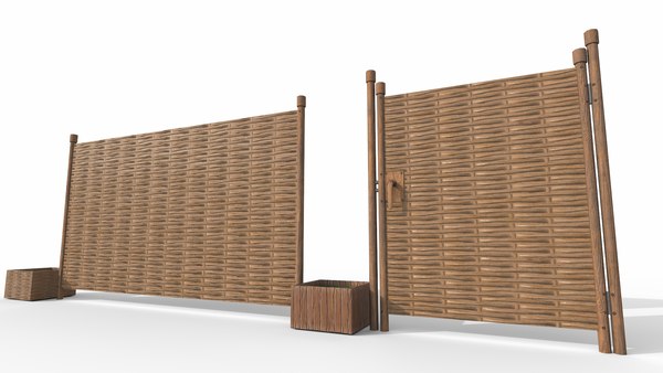 Fence with a gate made of wood and weaving PBR low-poly Low-poly 3D ...