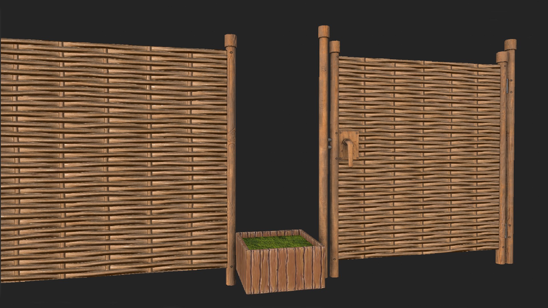 Fence With A Gate Made Of Wicker Wicker PBR Model - TurboSquid 1889407