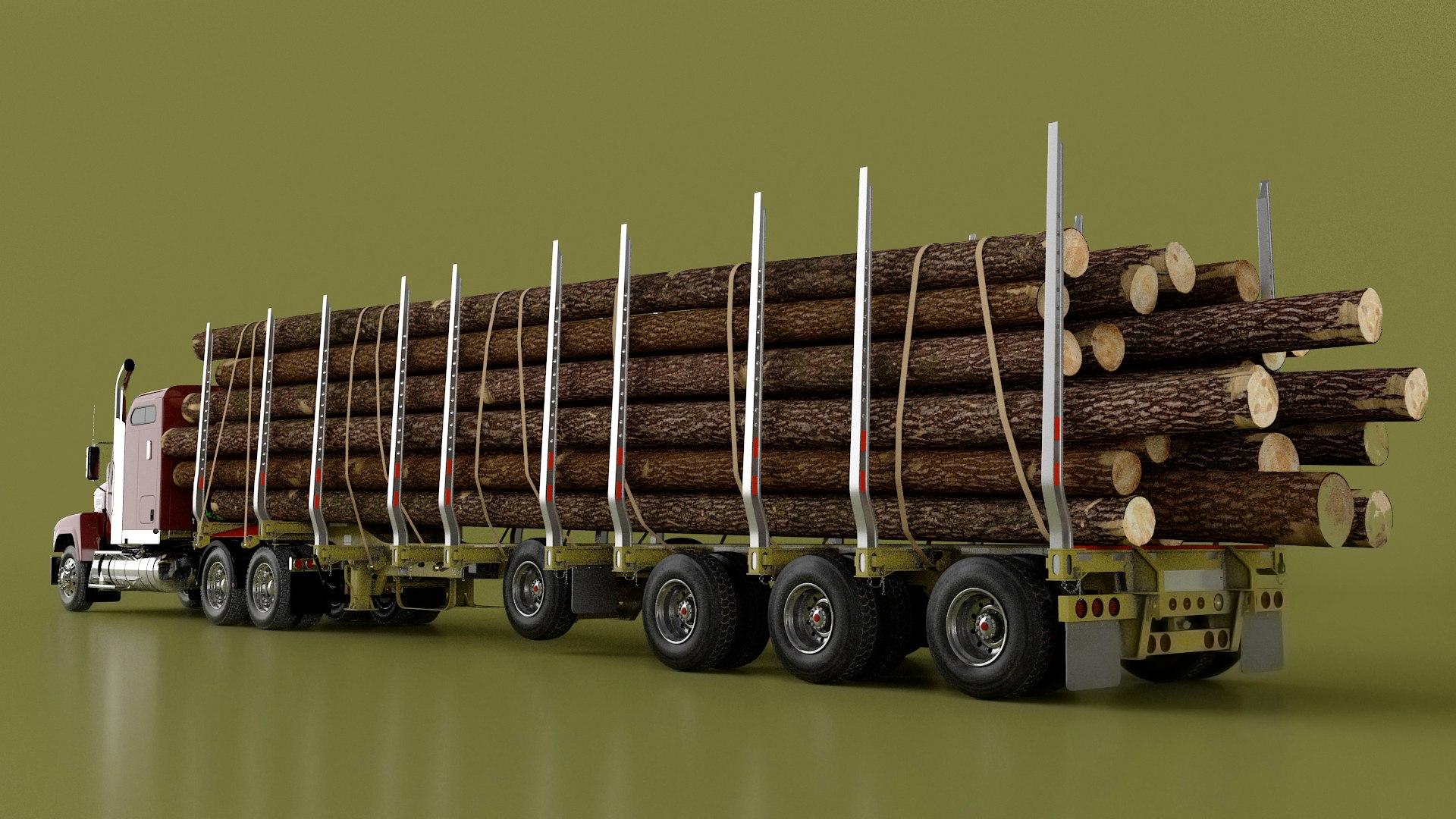 3D Model Freight Truck With Logging Trailer With Logs - TurboSquid 2300578