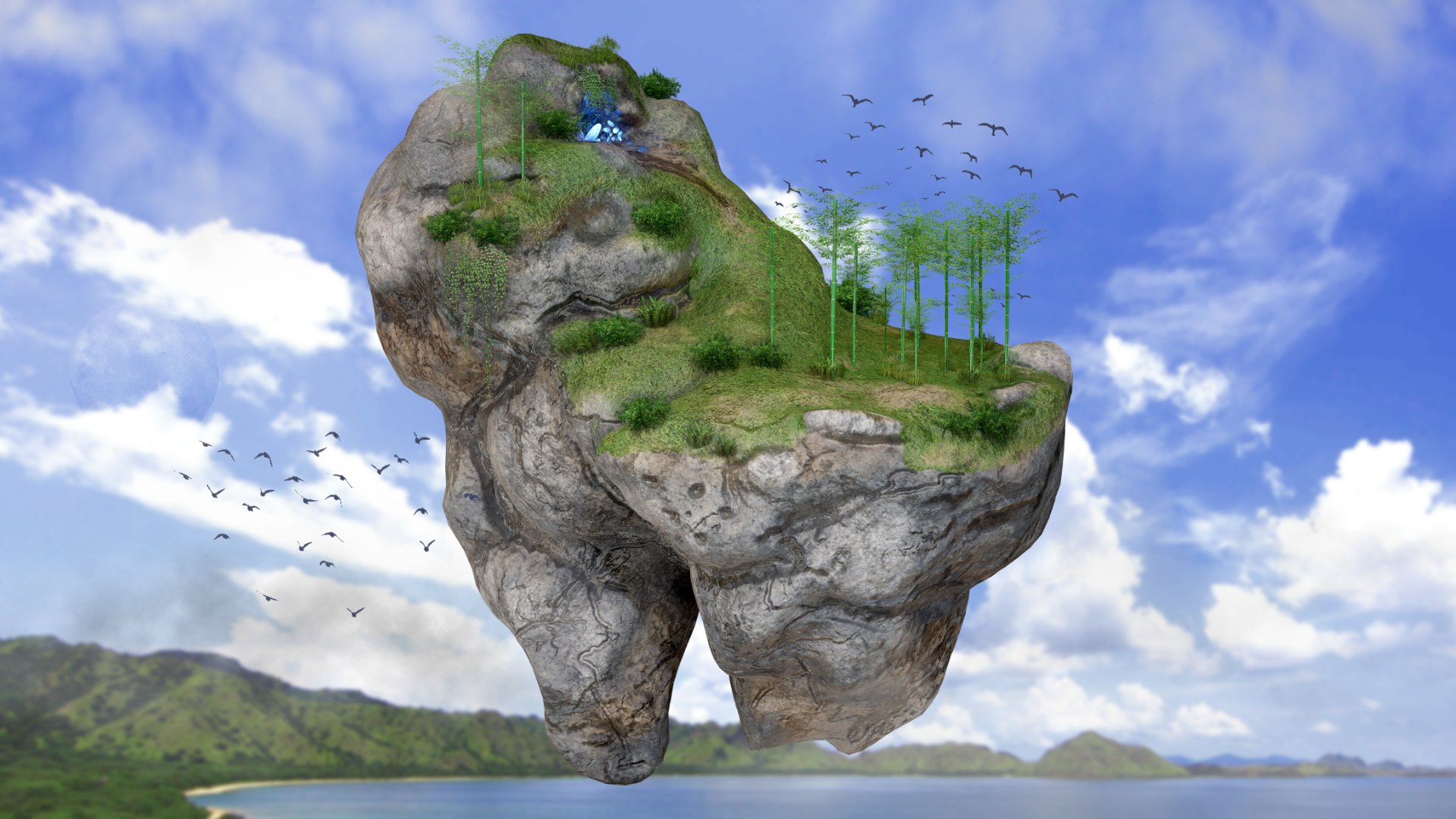 Floating island crystal cave 3D model - TurboSquid 1564439