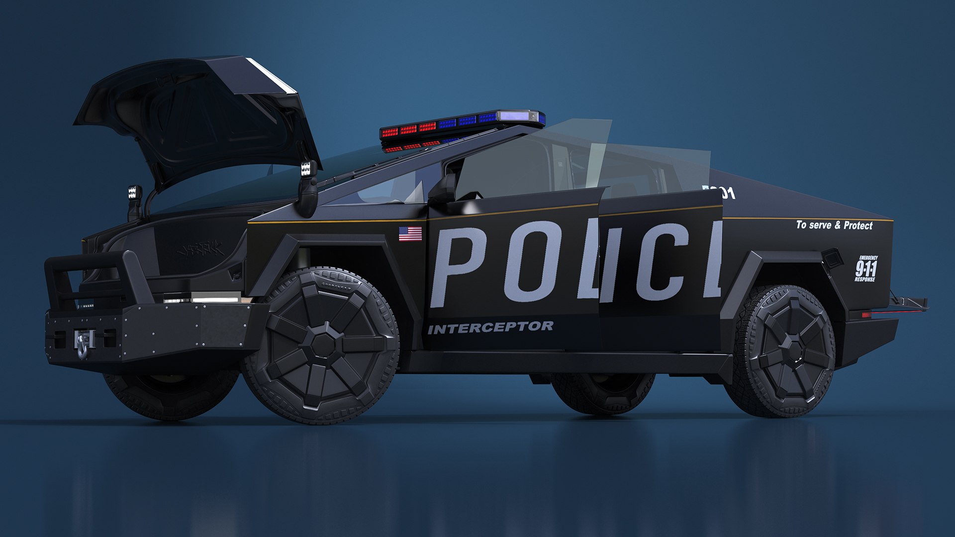 3D Tesla Cybertruck Police Car Rigged For Maya - TurboSquid 2285058