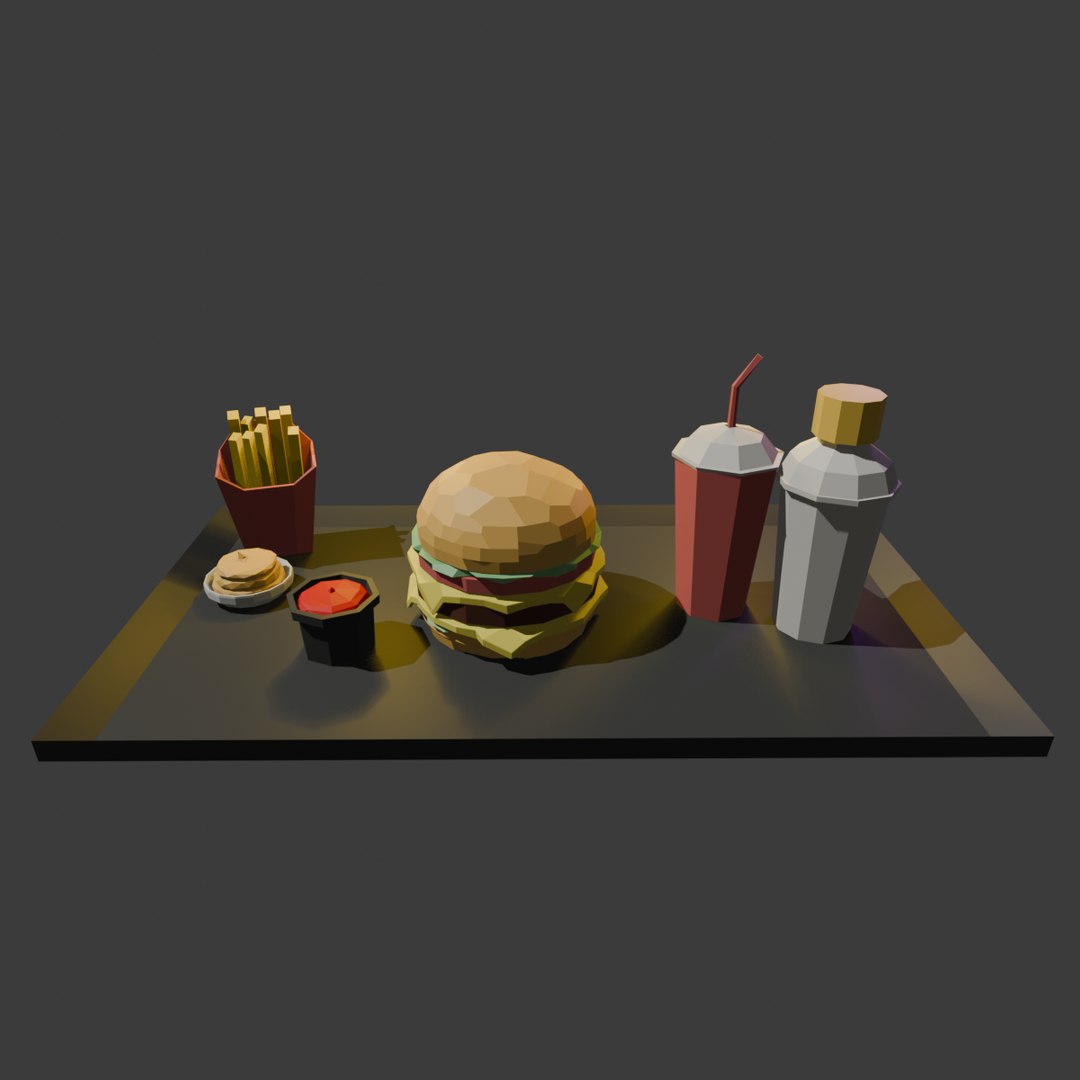 Fast Food Low Poly Pack Burgers Fries Drink And More 3D Model ...