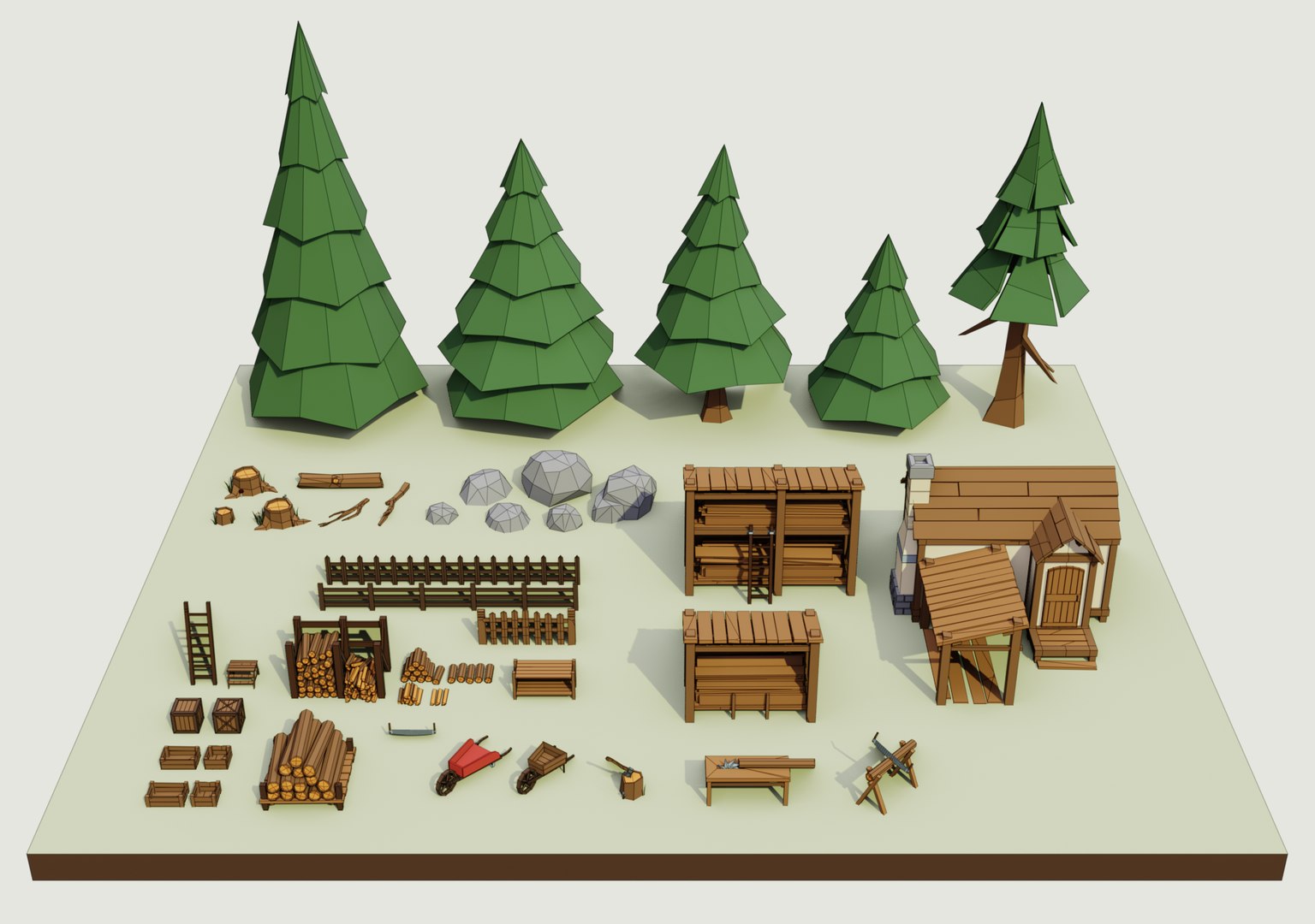 3D Model 3D LowPoly Cartoon Sawmill Pack - TurboSquid 1832721