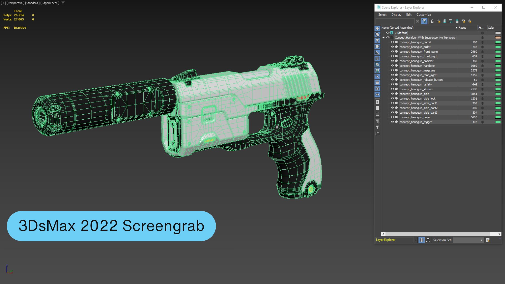 3D Concept Handgun With Suppressor No Textures model - TurboSquid 2054897