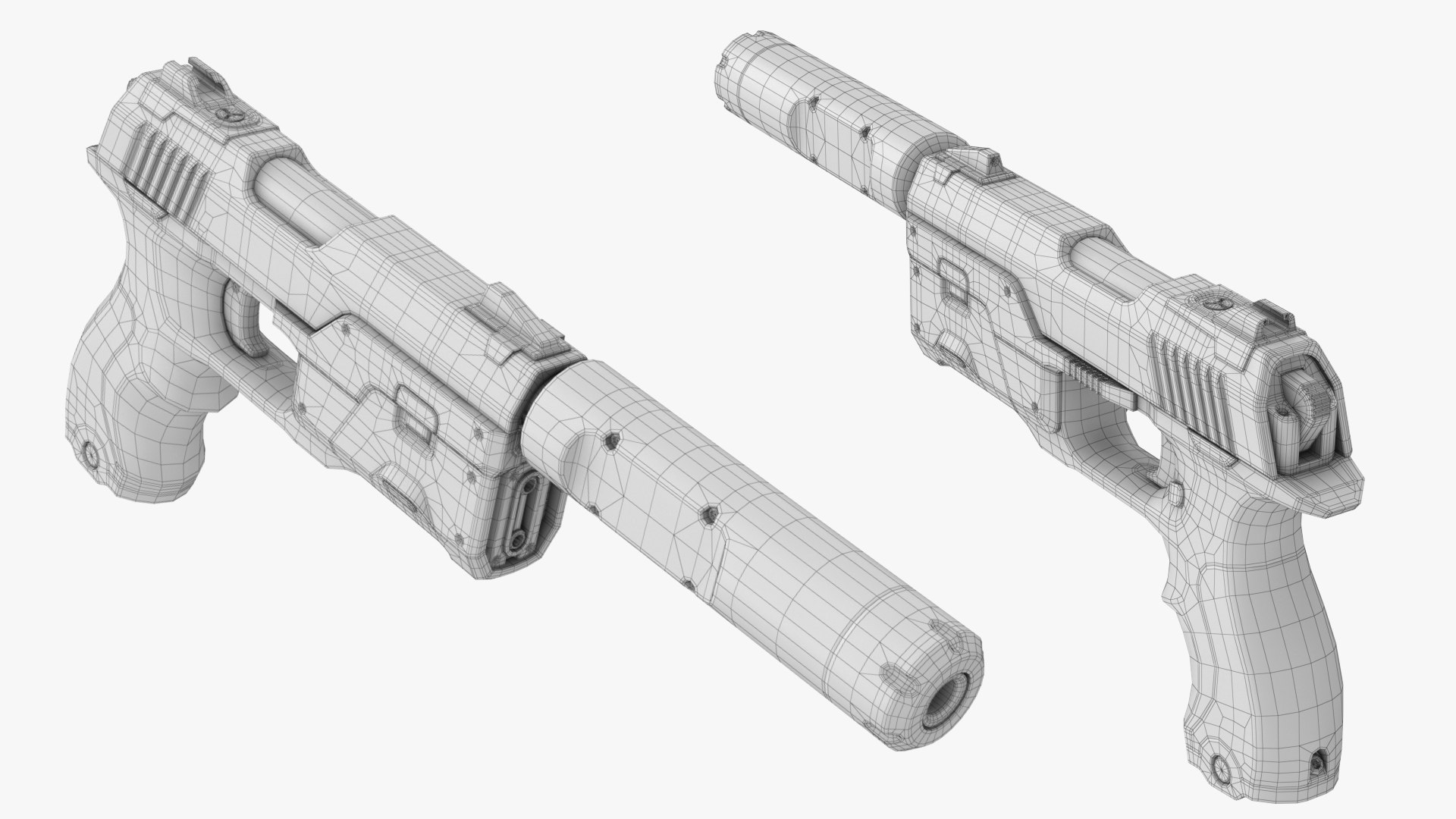 3D Concept Handgun With Suppressor No Textures Model - TurboSquid 2054897