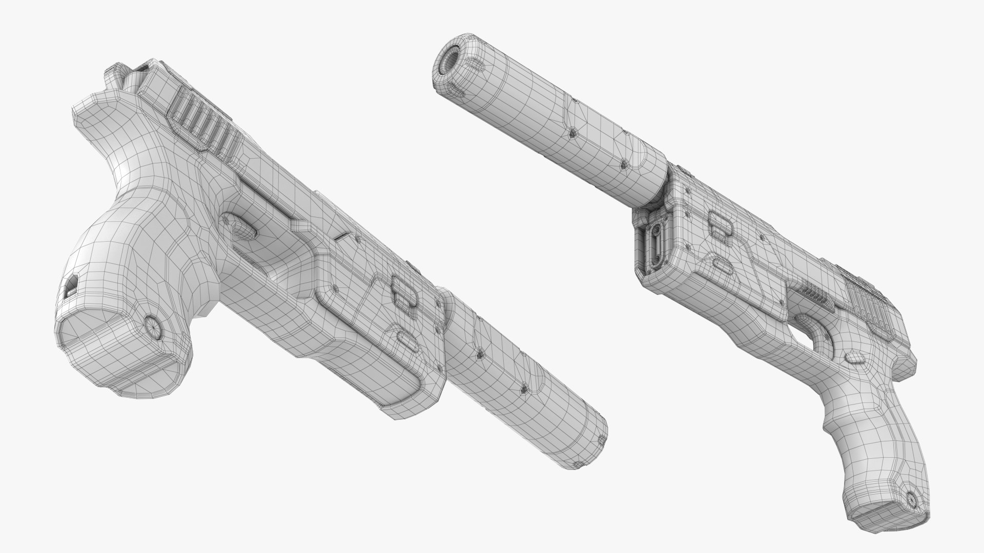 3D Concept Handgun With Suppressor No Textures Model - TurboSquid 2054897