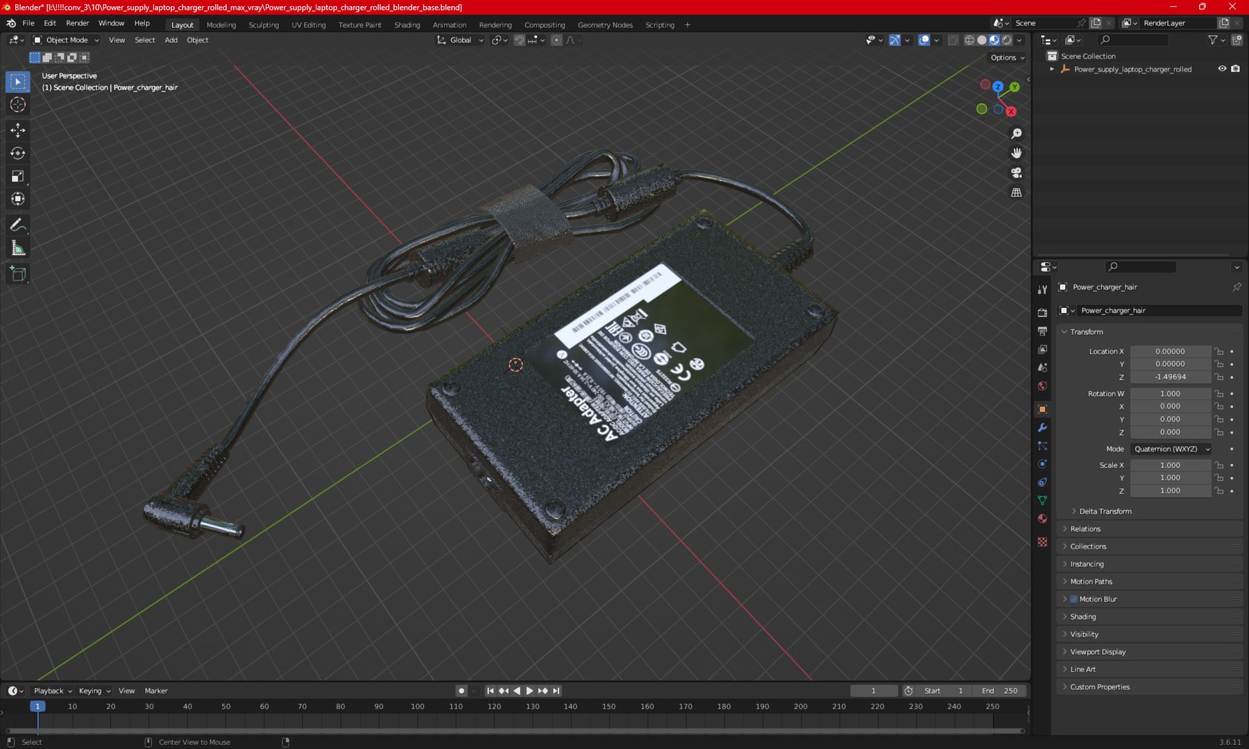 3D Power Supply Laptop Charger Rolled Model - TurboSquid 2287861