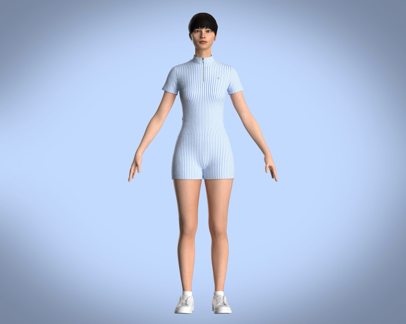 3D Girls Short Jumpsuit With Stripe And Zipper Detailing Model ...