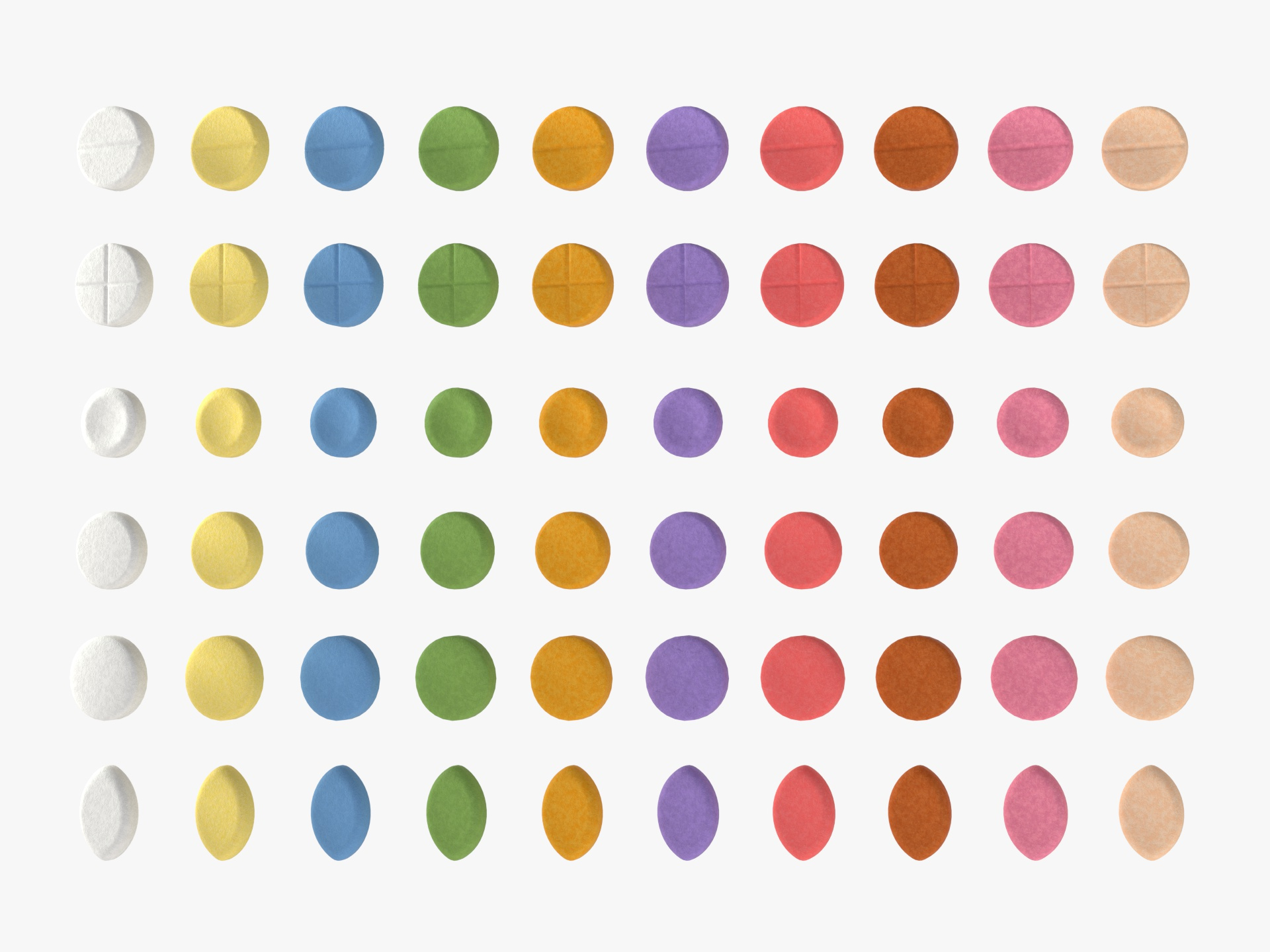 3D Set of Circular pills with 4K PBR tex and color variations ...