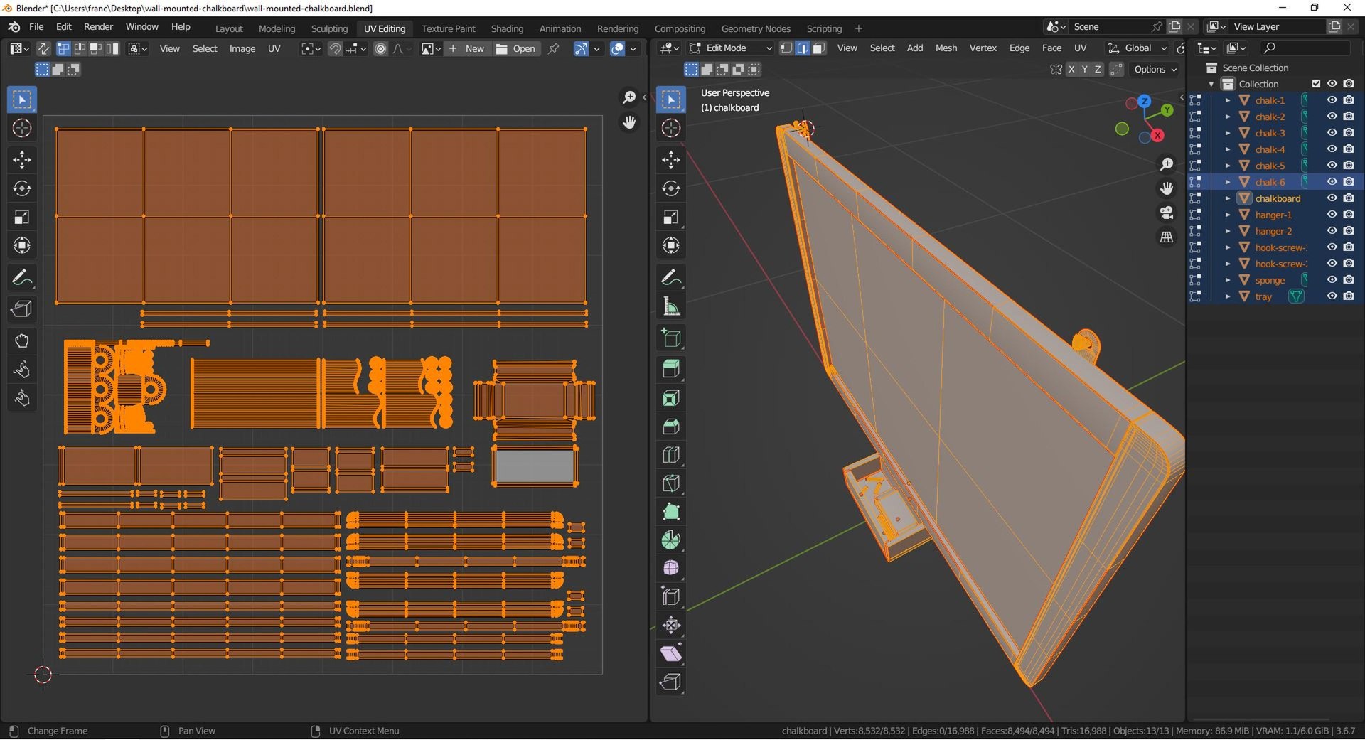 3D Wall Mounted Chalkboard Model - TurboSquid 2202372