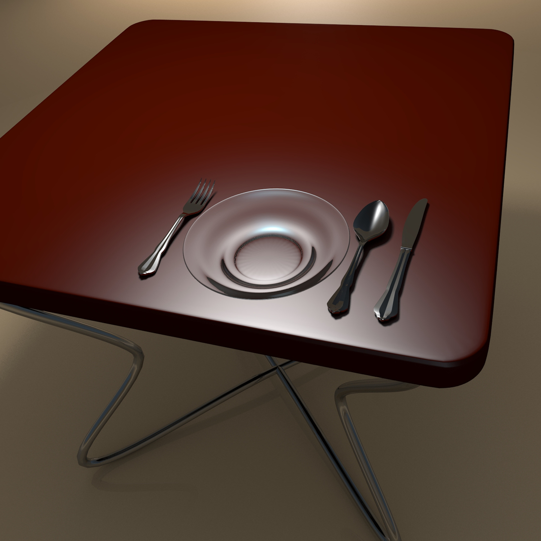3d fork knife spoon table