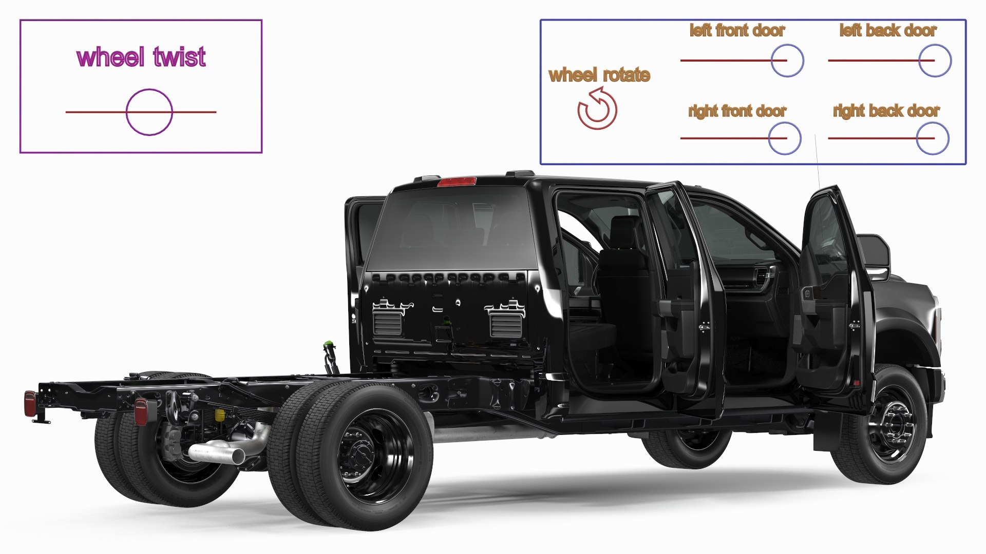 Four Doors Black Chassis Cab Rigged 3D model - TurboSquid 2088593