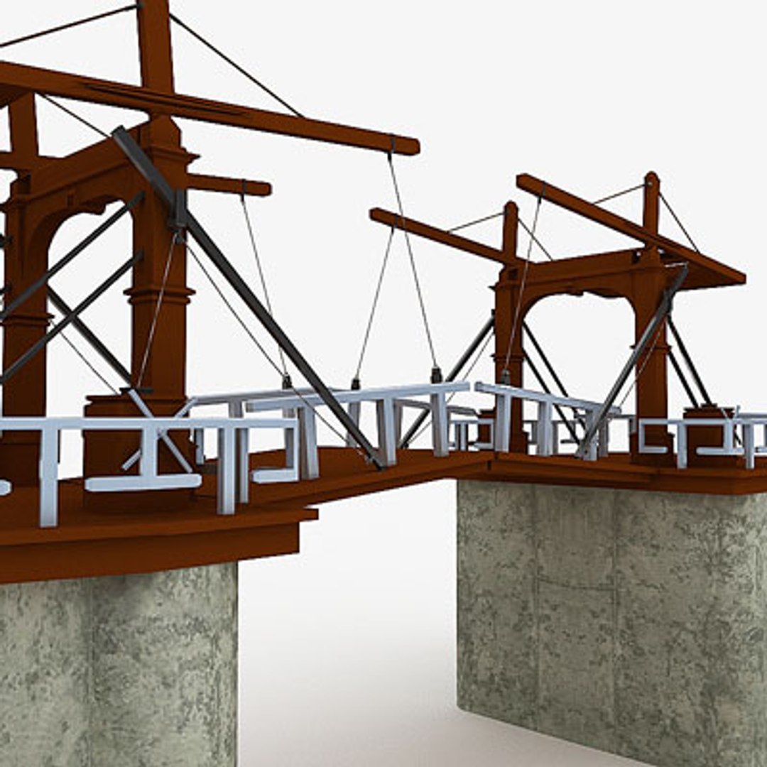 Old Wooden Drawbridge Bridge 3d Model