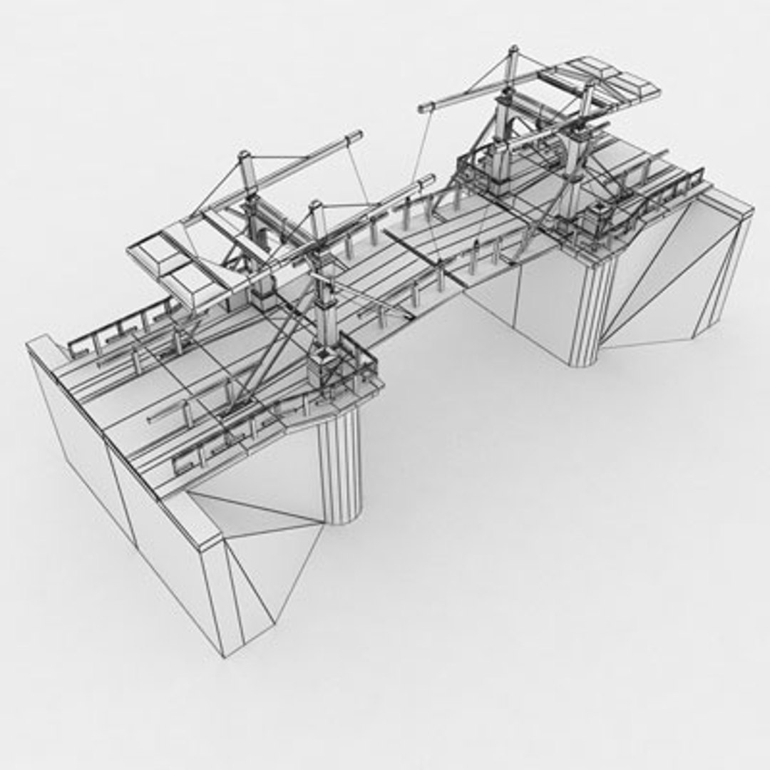 Old Wooden Drawbridge Bridge 3d Model