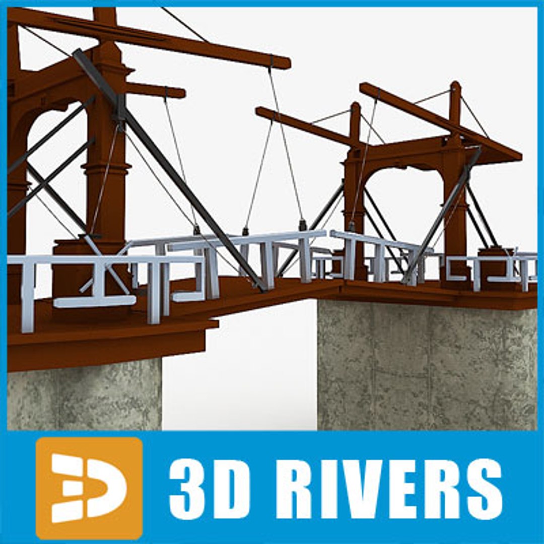 Old Wooden Drawbridge Bridge 3d Model