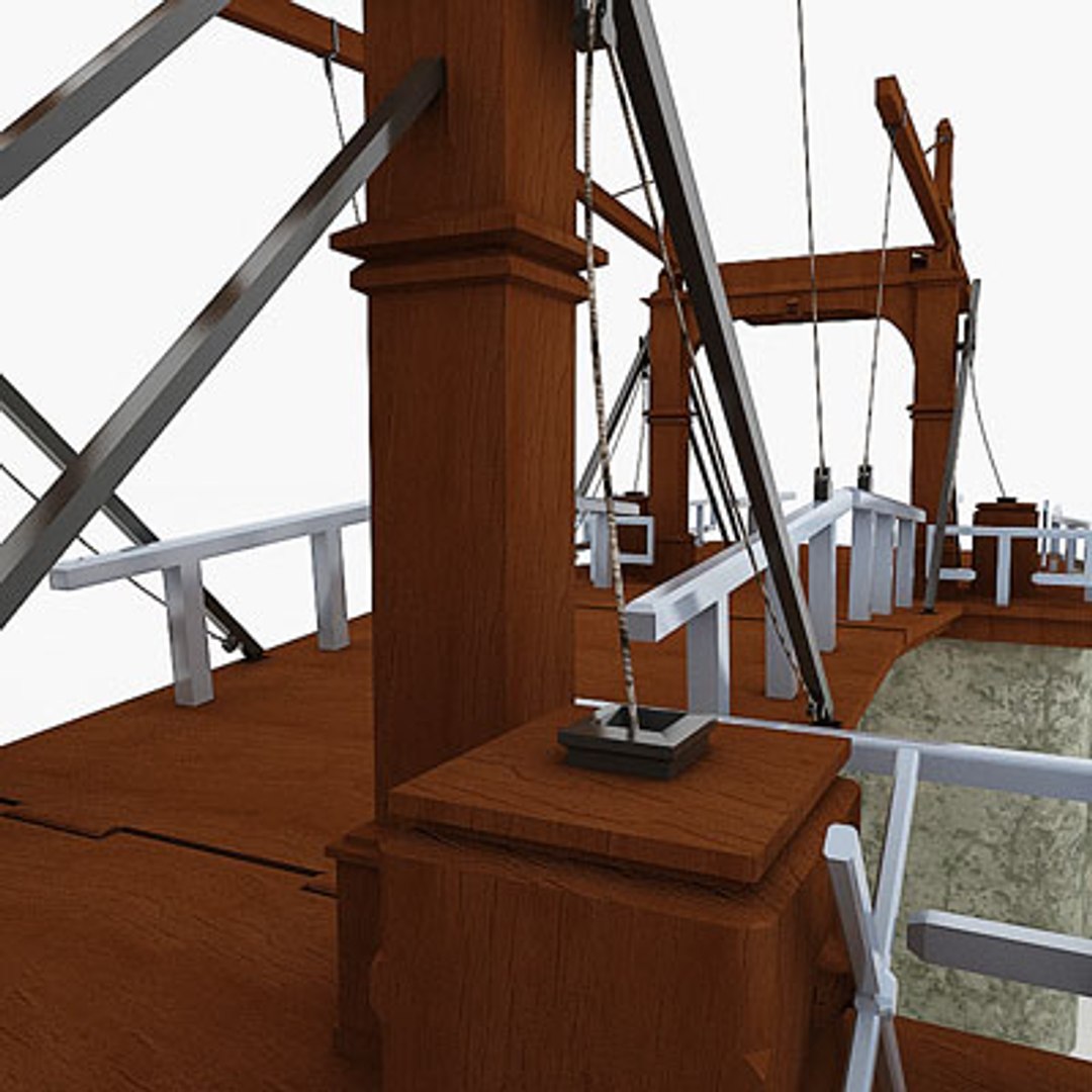 Old Wooden Drawbridge Bridge 3d Model