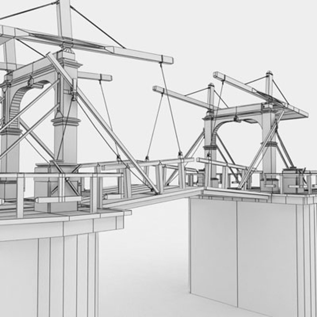Old Wooden Drawbridge Bridge 3d Model