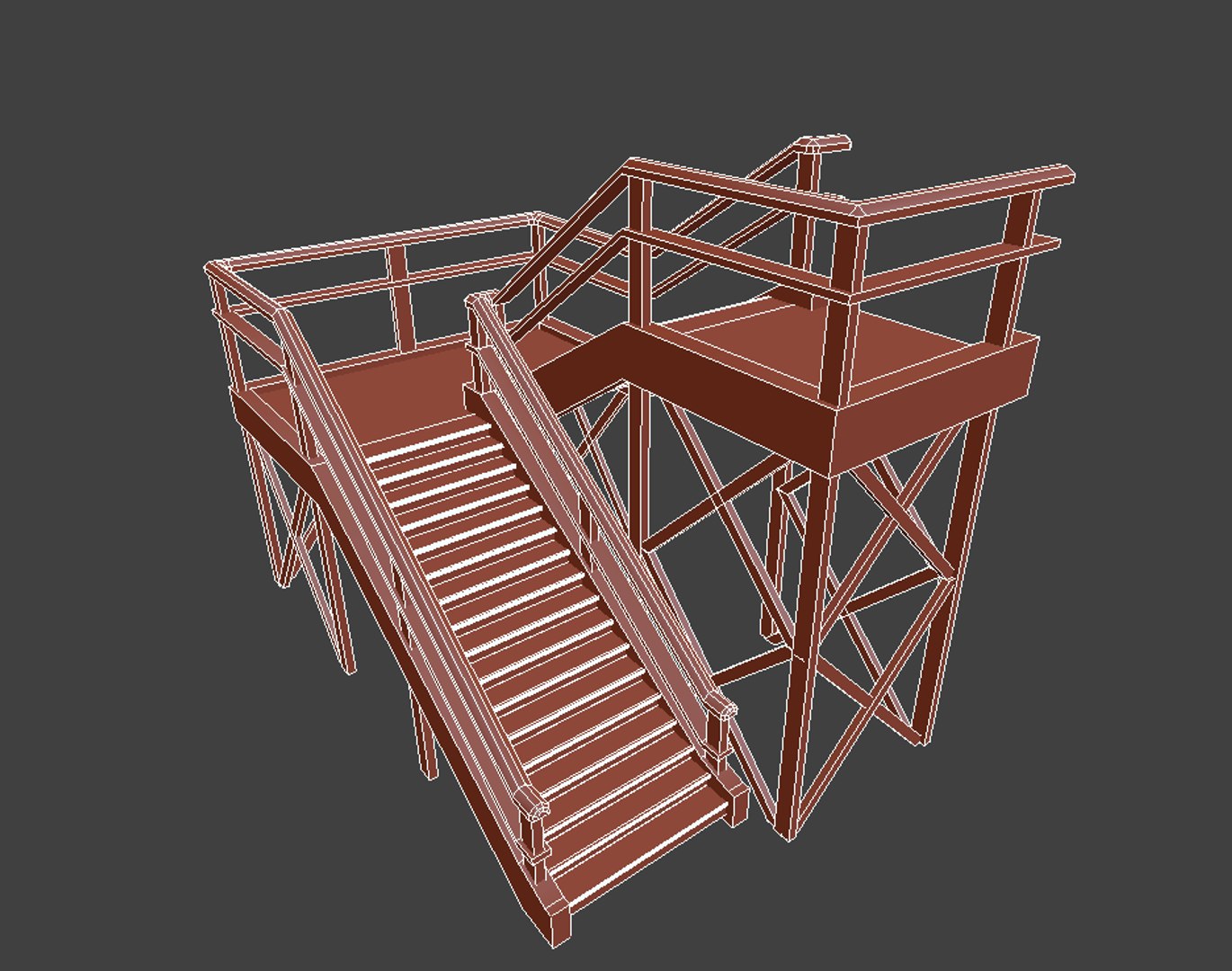 3d model of wooden outdoor staircase