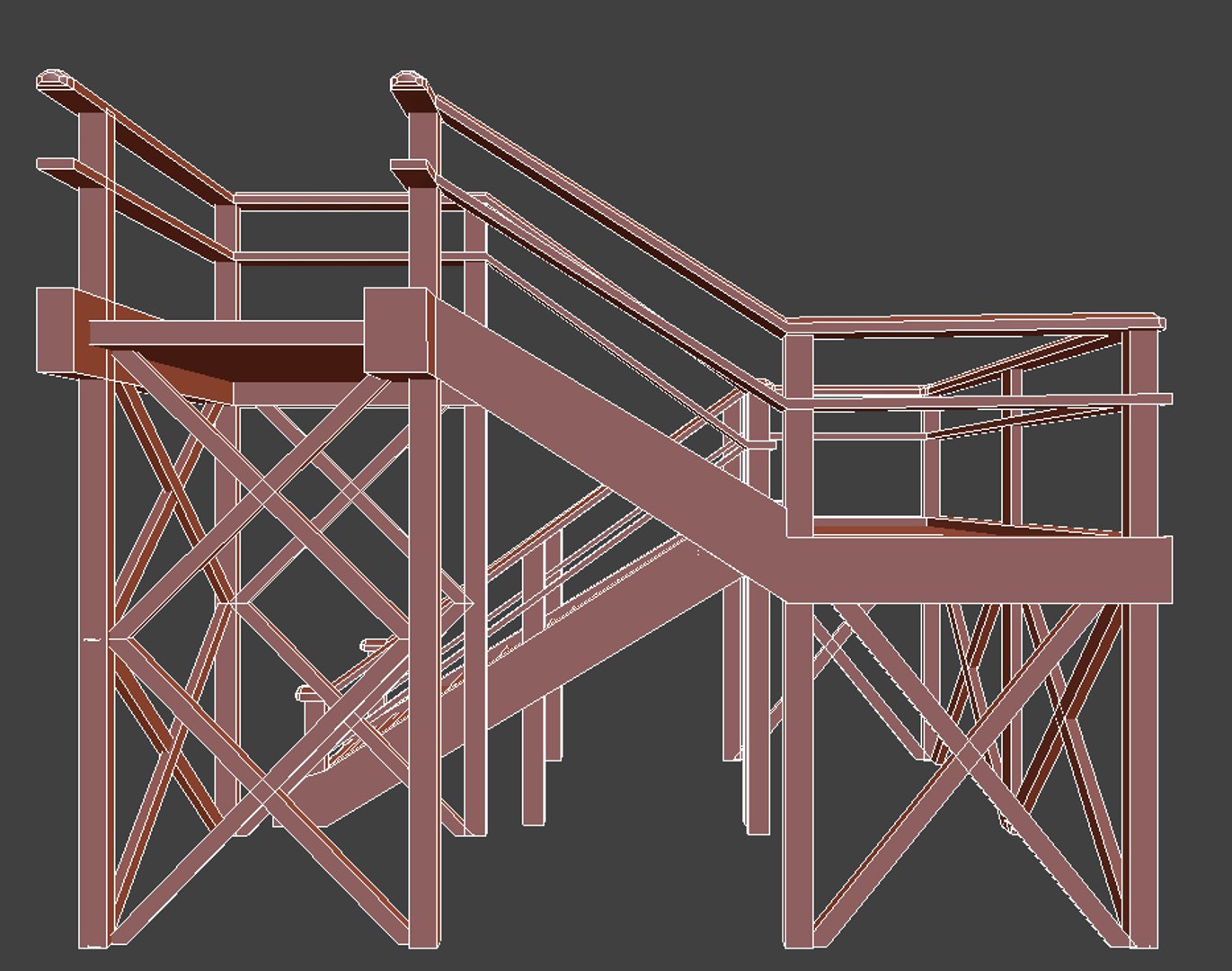3d model of wooden outdoor staircase