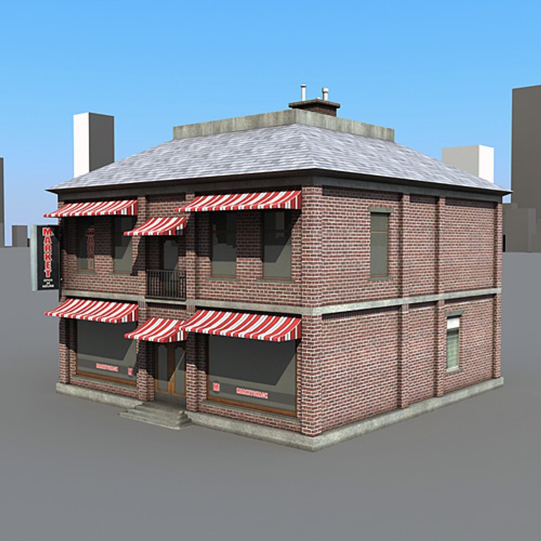 3d market building 1 store model