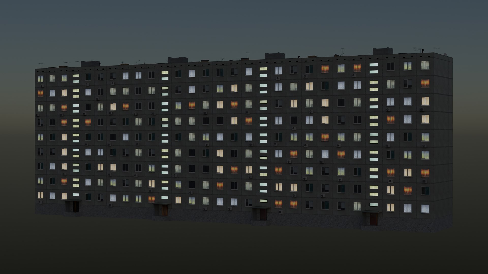 Soviet Panel Appartment Building With Four Entrances 3D Model ...
