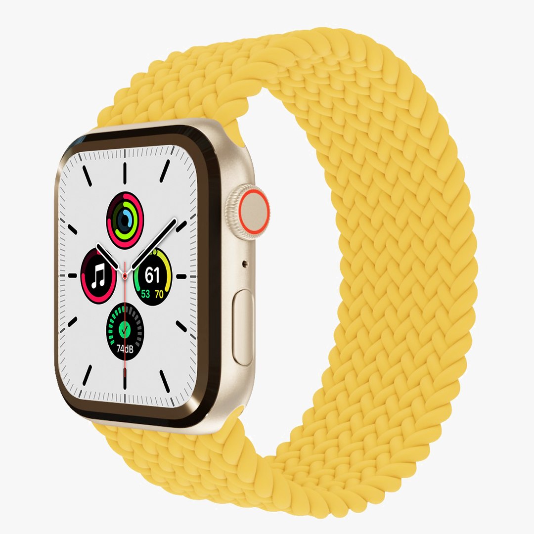 Apple Watch SE - Silver Aluminium Case with Maize Braided Solo Loop 3D ...