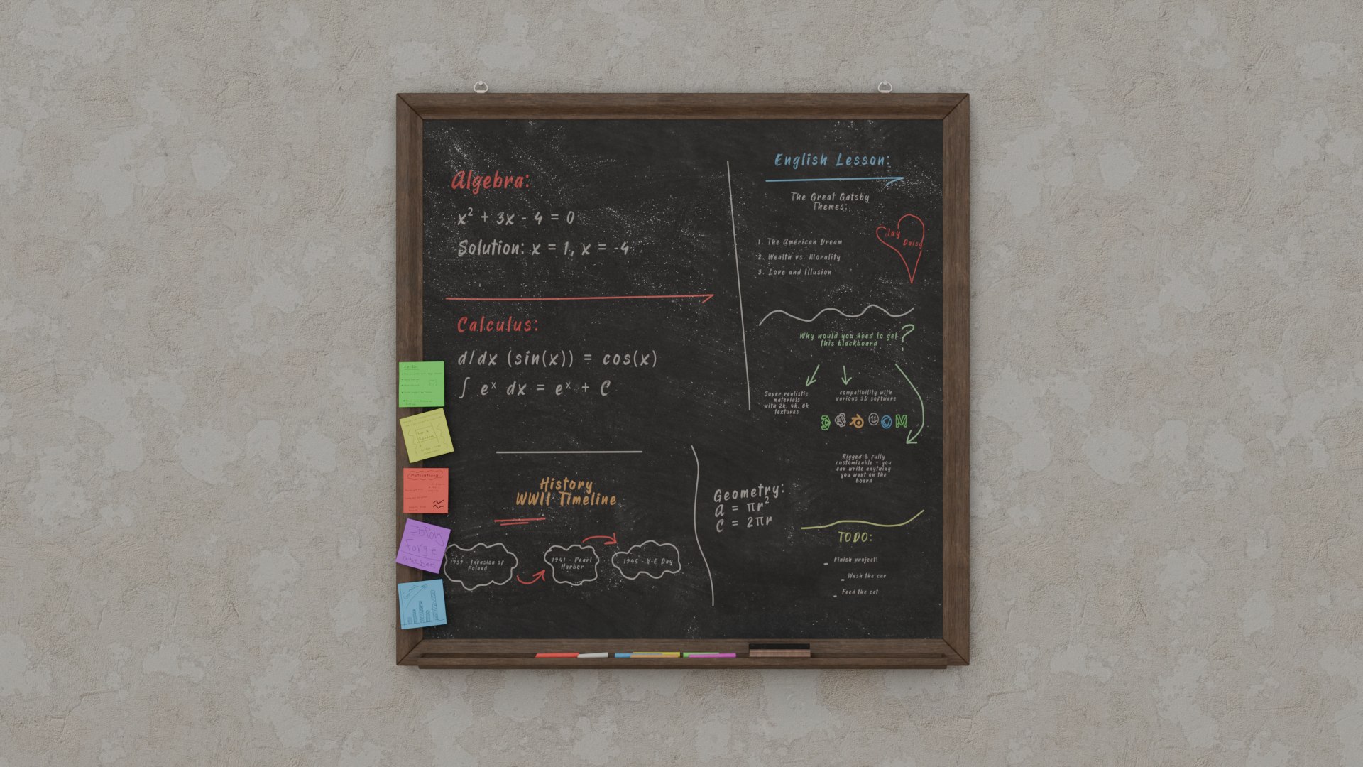 Customizable Wall-Mounted Blackboard - Square Wooden Writing Board 3D ...