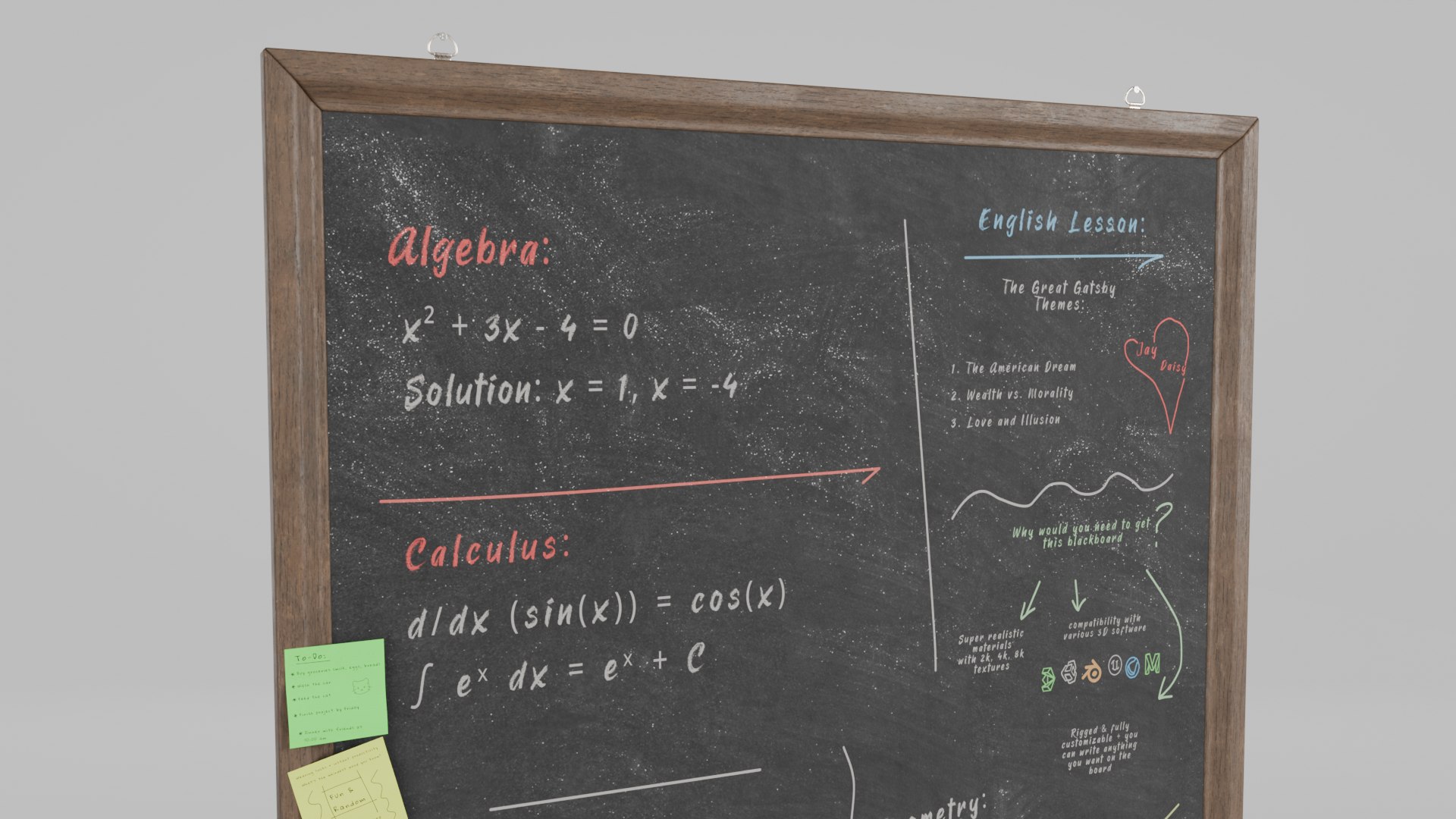 Customizable Wall-Mounted Blackboard - Square Wooden Writing Board 3D ...