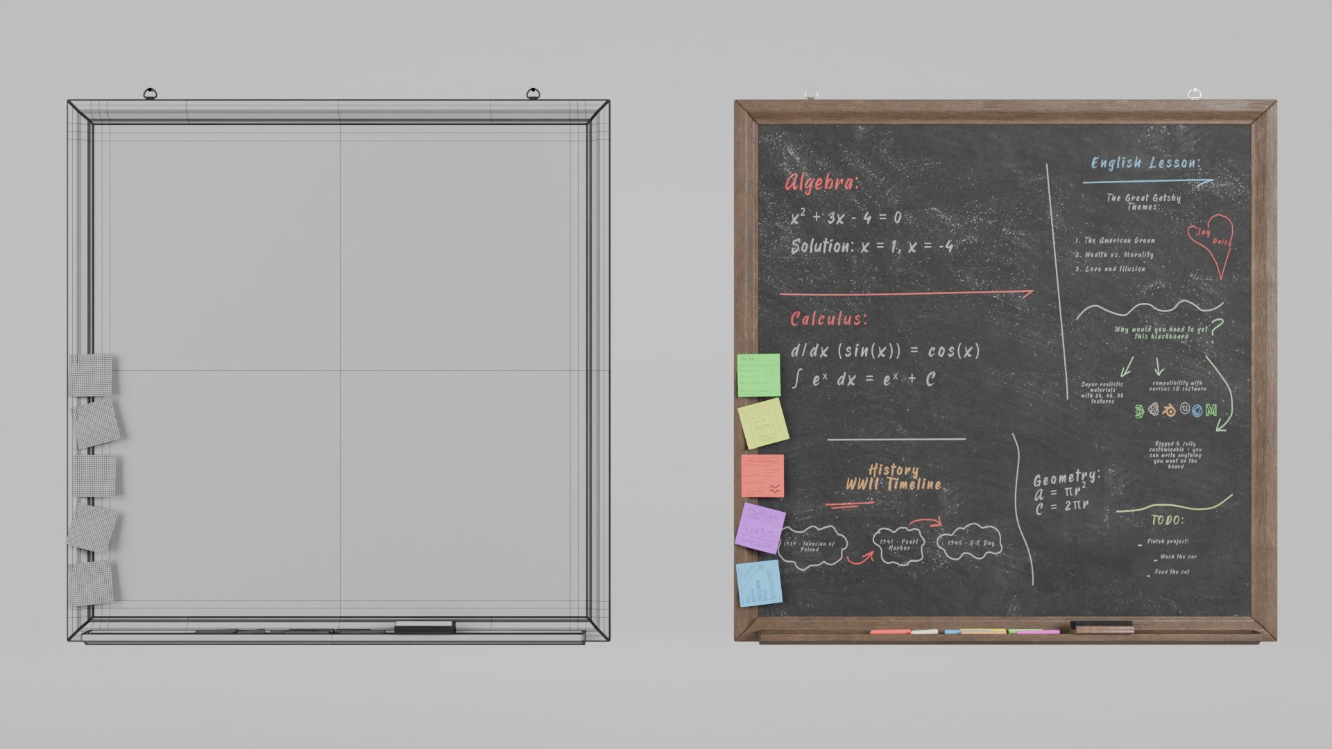 Customizable Wall-Mounted Blackboard - Square Wooden Writing Board 3D ...
