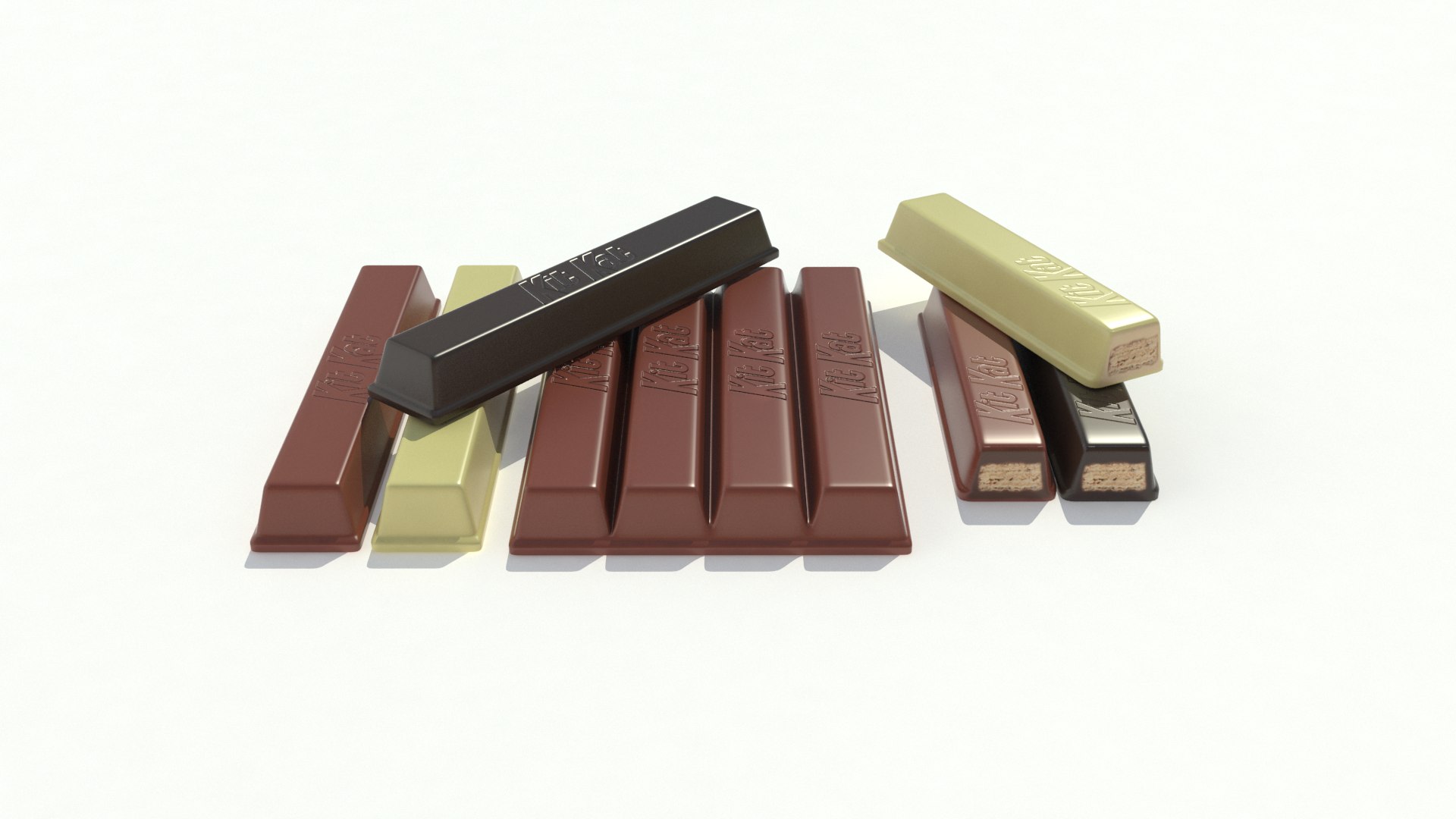 3d model kitkat bar 3 color