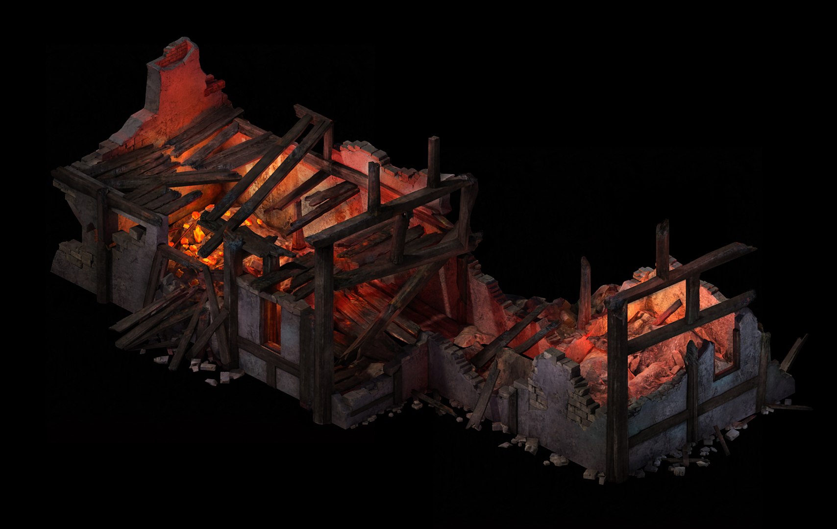 3D Burned Houses 01 - TurboSquid 1452417