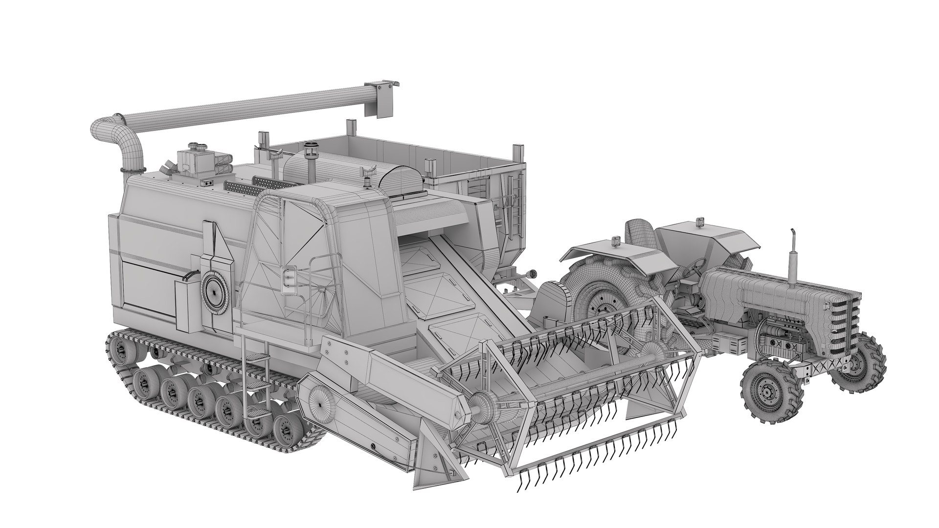 Harvester With Tractor With Agricultural Trailer 3D Model - TurboSquid ...