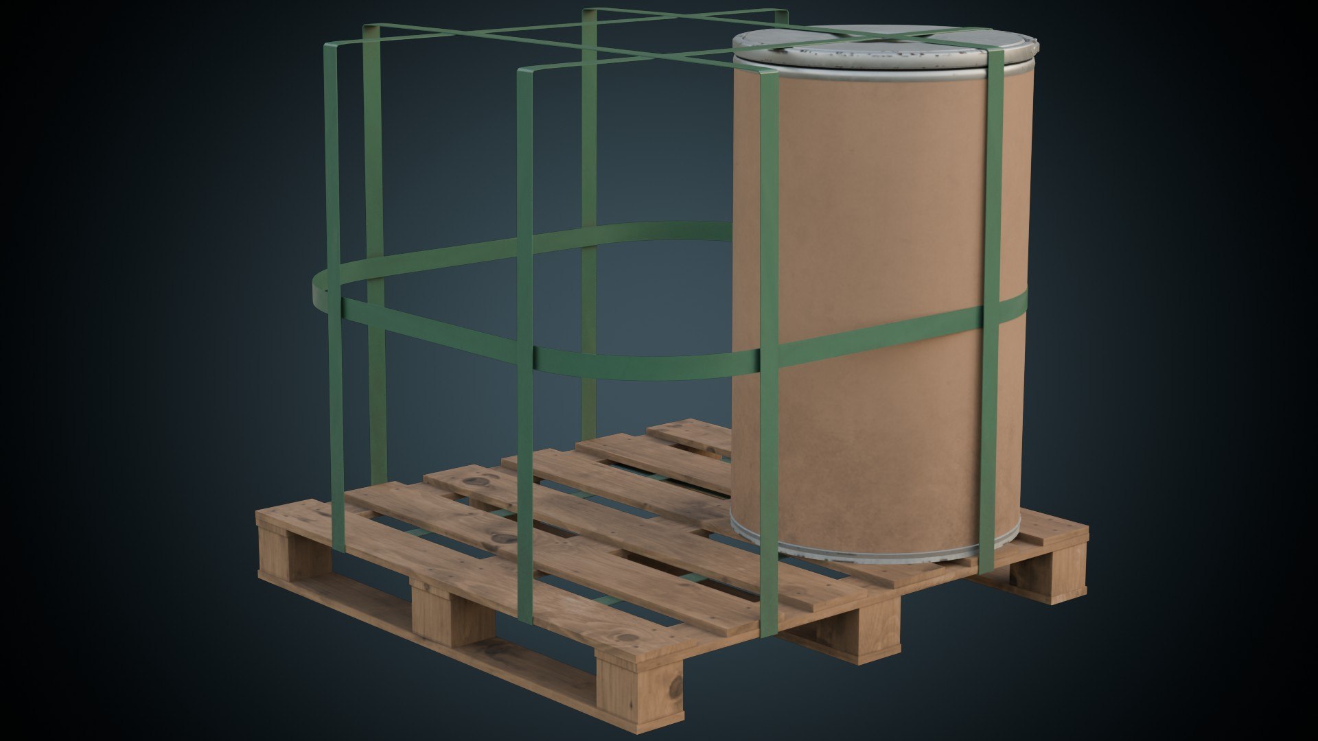 Cardboard Barrel And Pallet 1B Model - TurboSquid 2301187