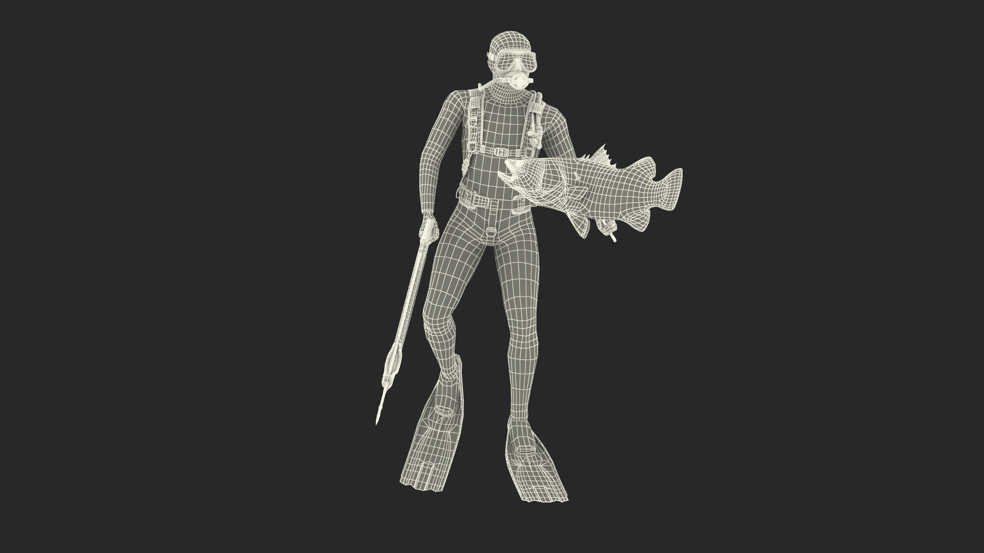 3D Diver With Underwater Speargun And Fish Rigged For Cinema 4D Model ...