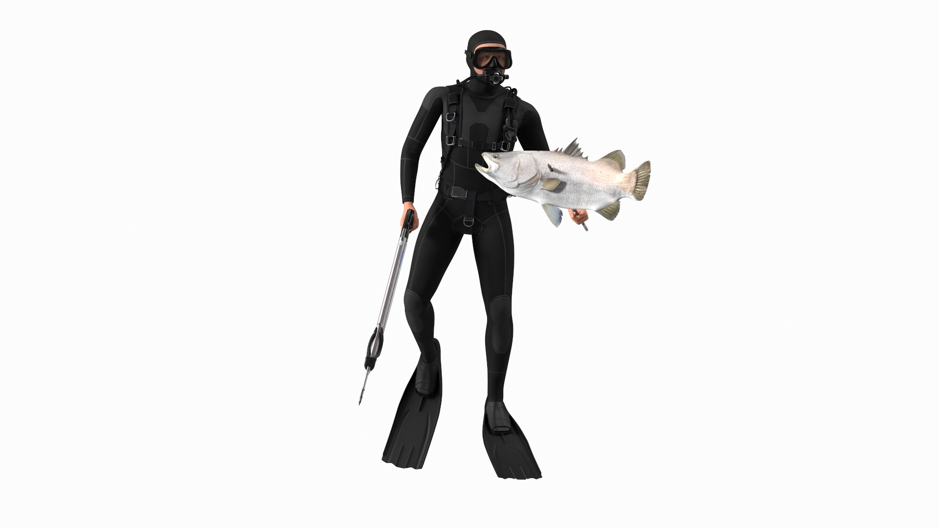 3D Diver With Underwater Speargun And Fish Rigged For Cinema 4D Model ...