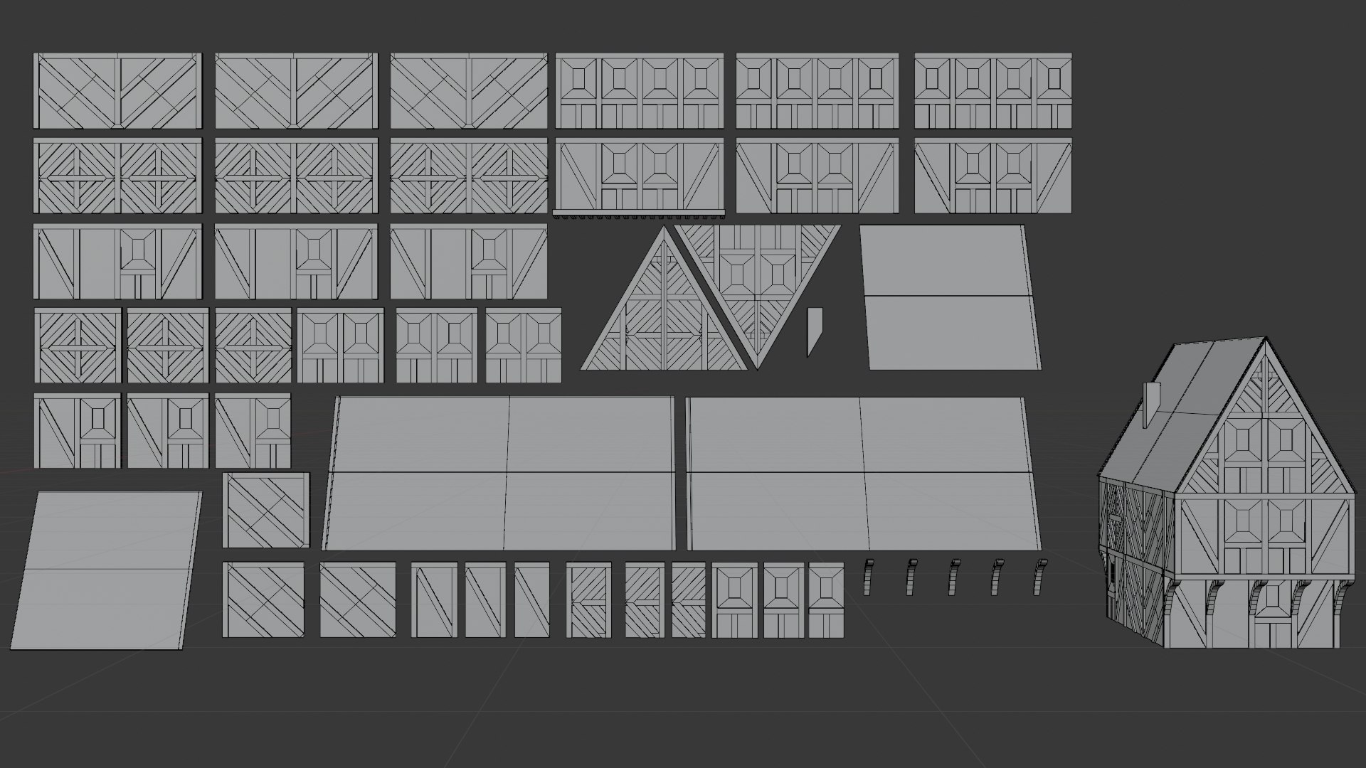 Western European Medieval Timber Framed Building Kit LGL 3D Model ...