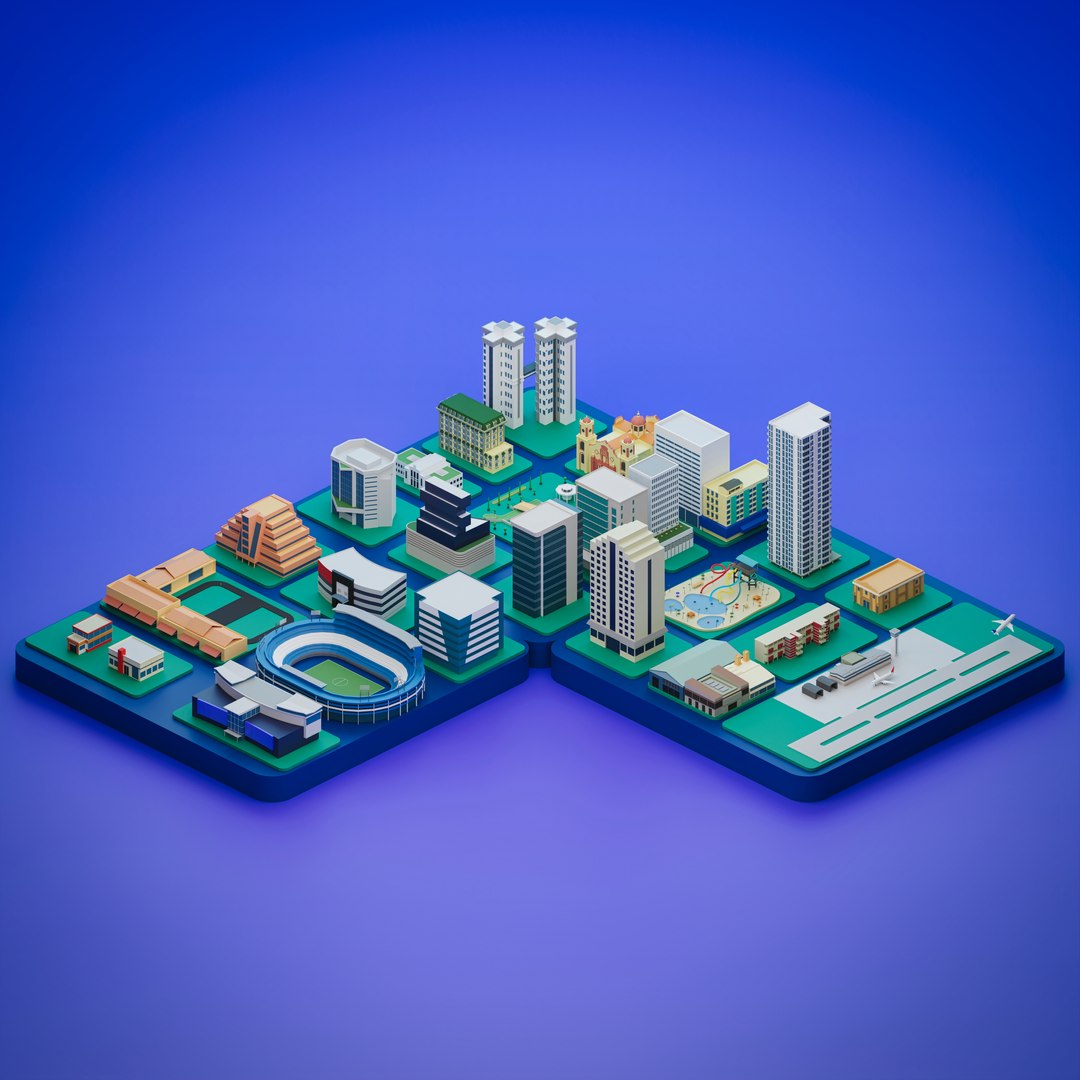 Isometric City Buildings 3D Model - TurboSquid 1712475