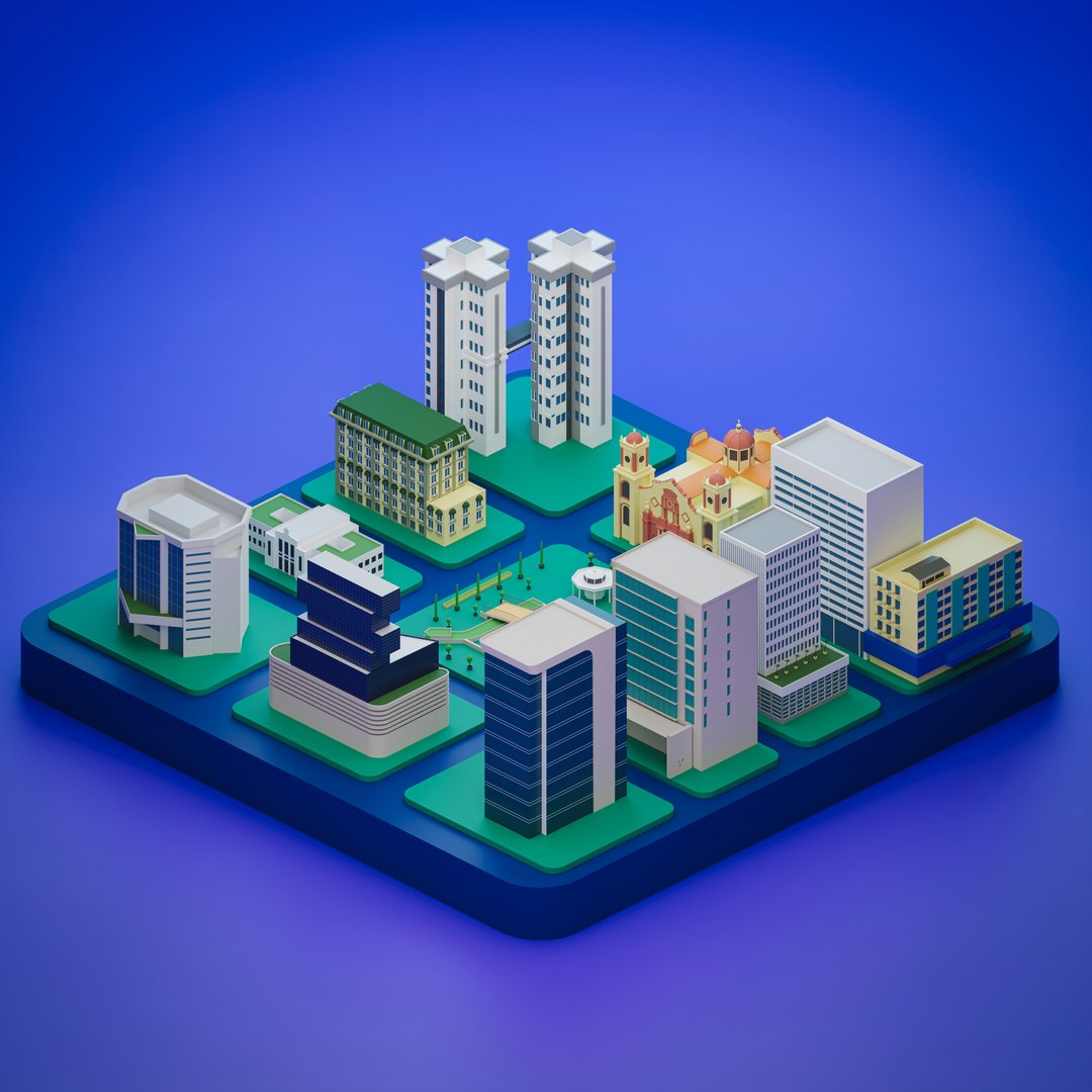 Isometric City Buildings 3D Model - TurboSquid 1712475