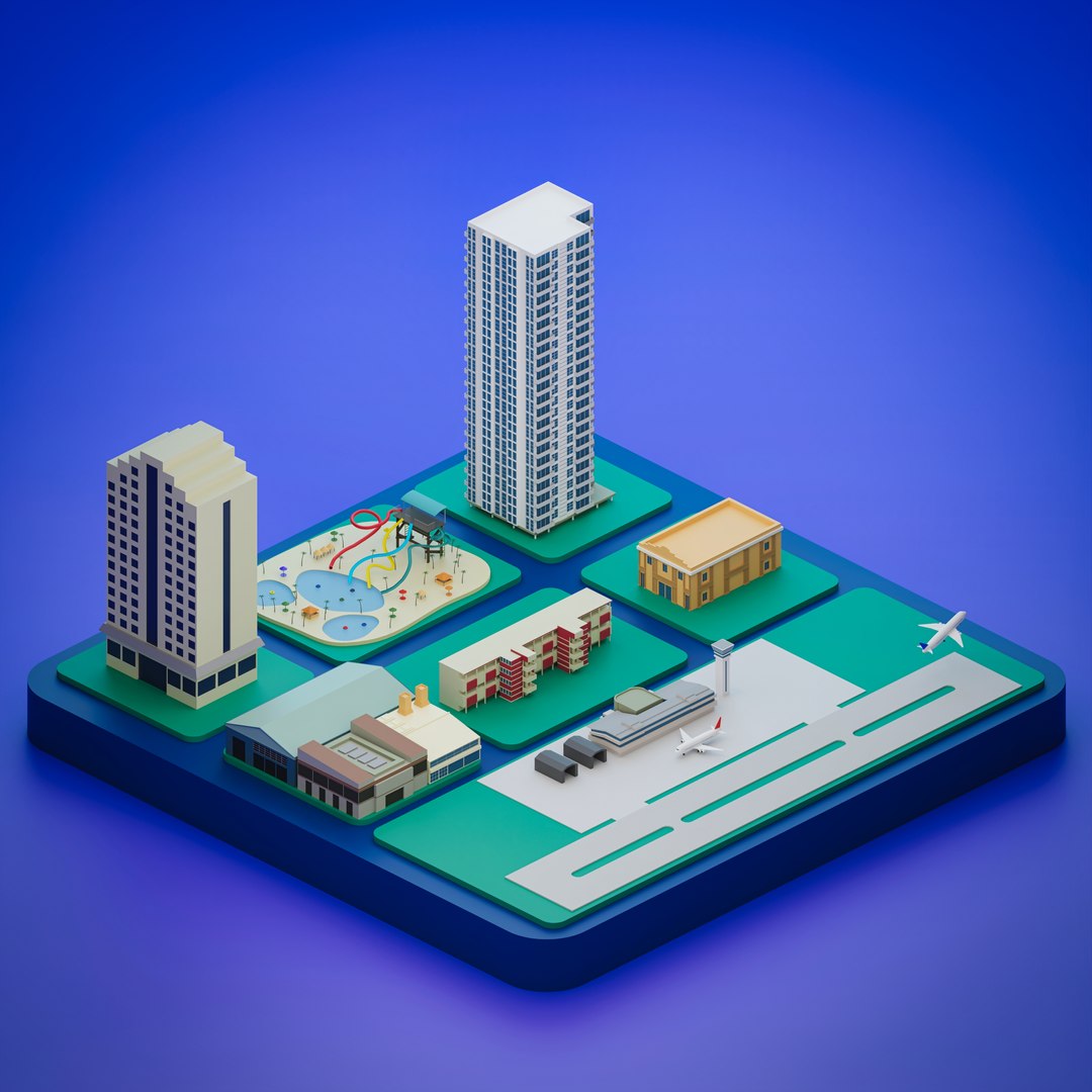 Isometric City Buildings 3D Model - TurboSquid 1712475