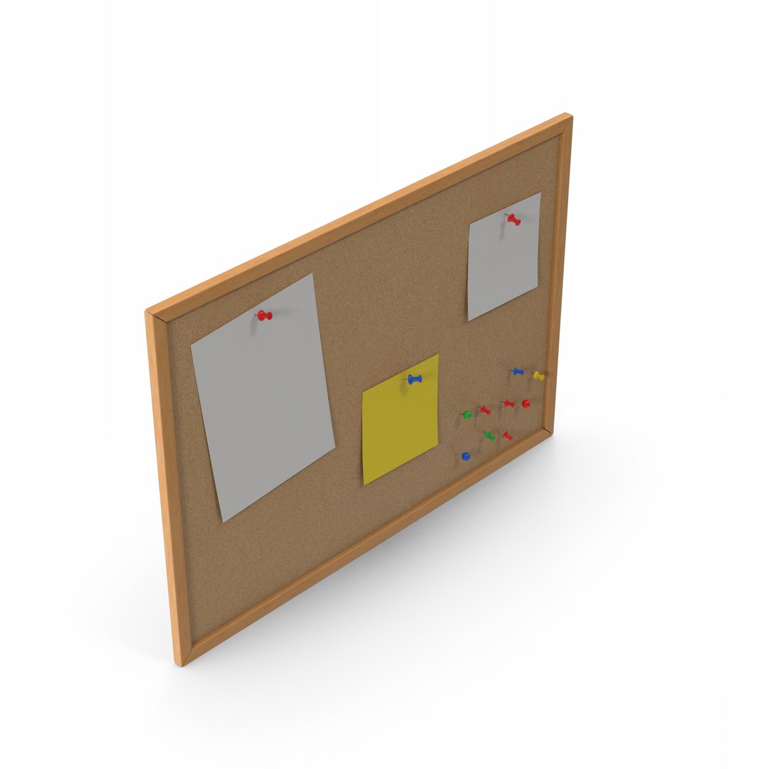 Corkboard With Notes And Push Pins 3D Model - TurboSquid 2085268