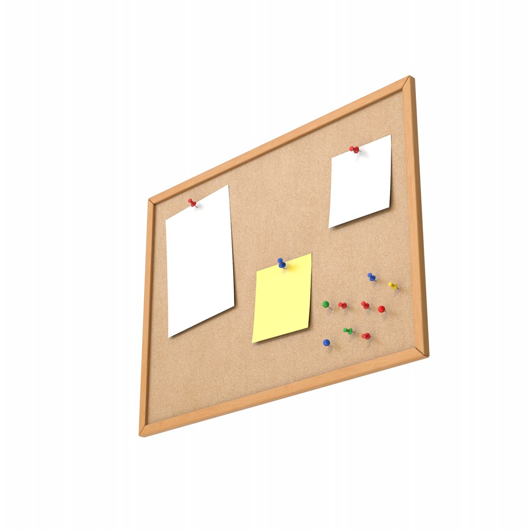 Corkboard With Notes And Push Pins 3D Model - TurboSquid 2085268