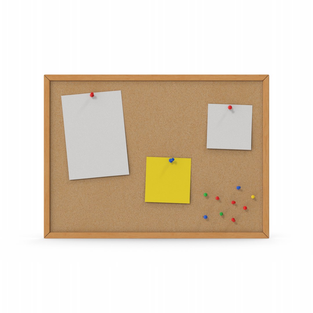 Corkboard With Notes And Push Pins 3D Model - TurboSquid 2085268