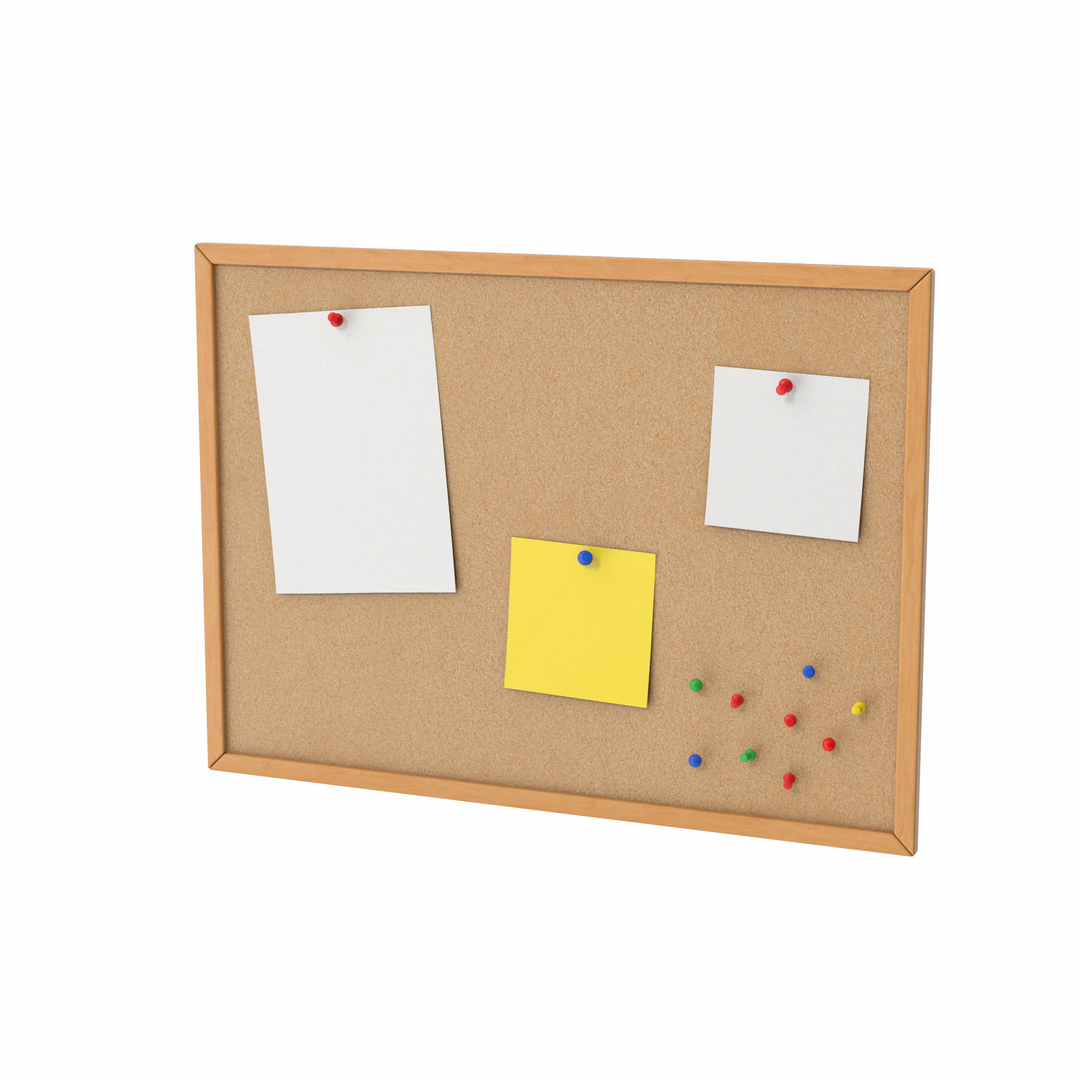Corkboard With Notes And Push Pins 3D Model - TurboSquid 2085268