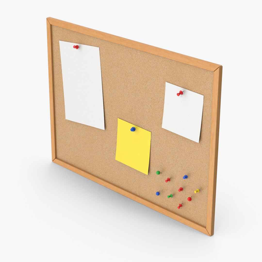 Corkboard With Notes And Push Pins 3D Model - TurboSquid 2085268